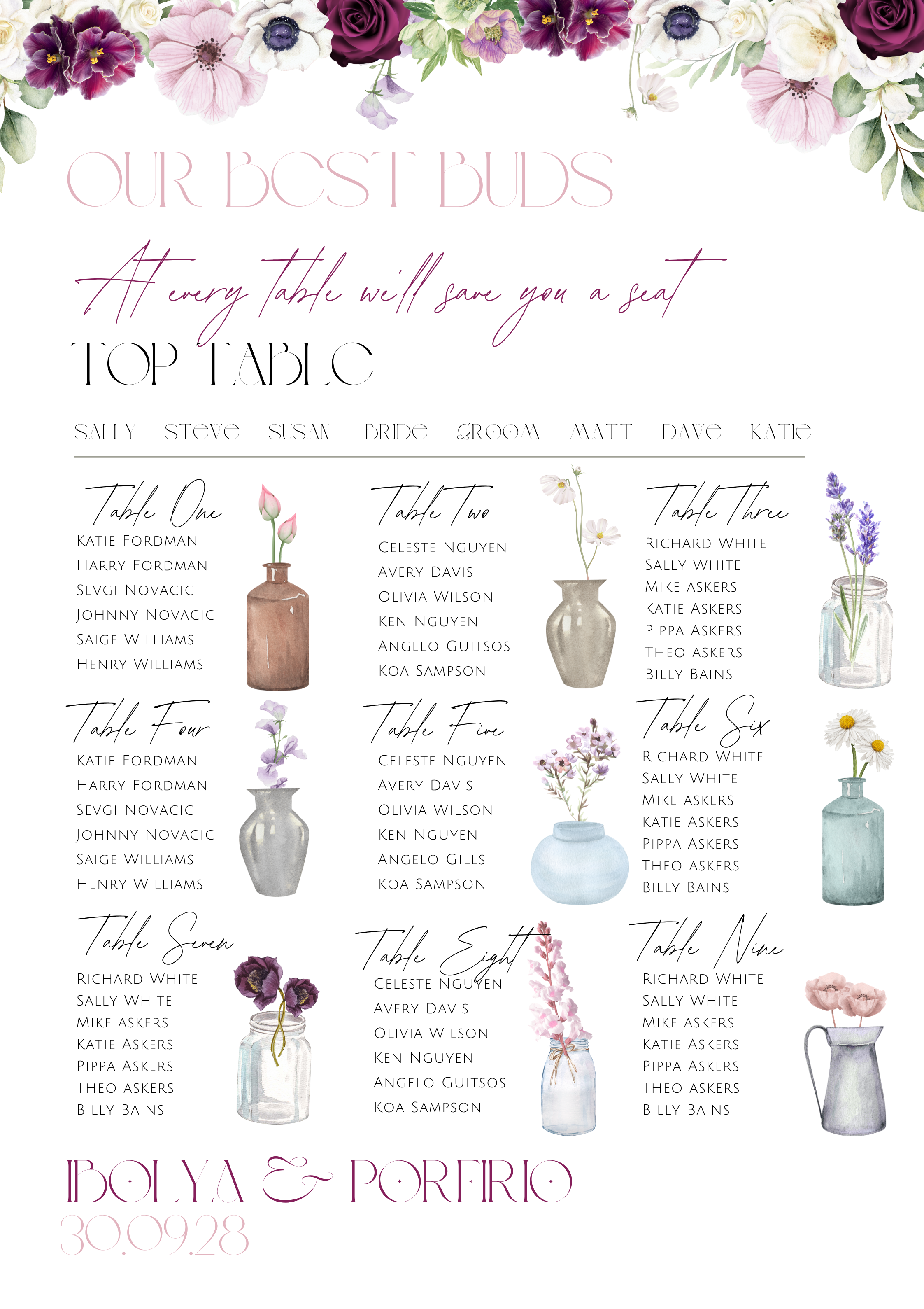 Best Buds Wedding Table Plan - Ibolya