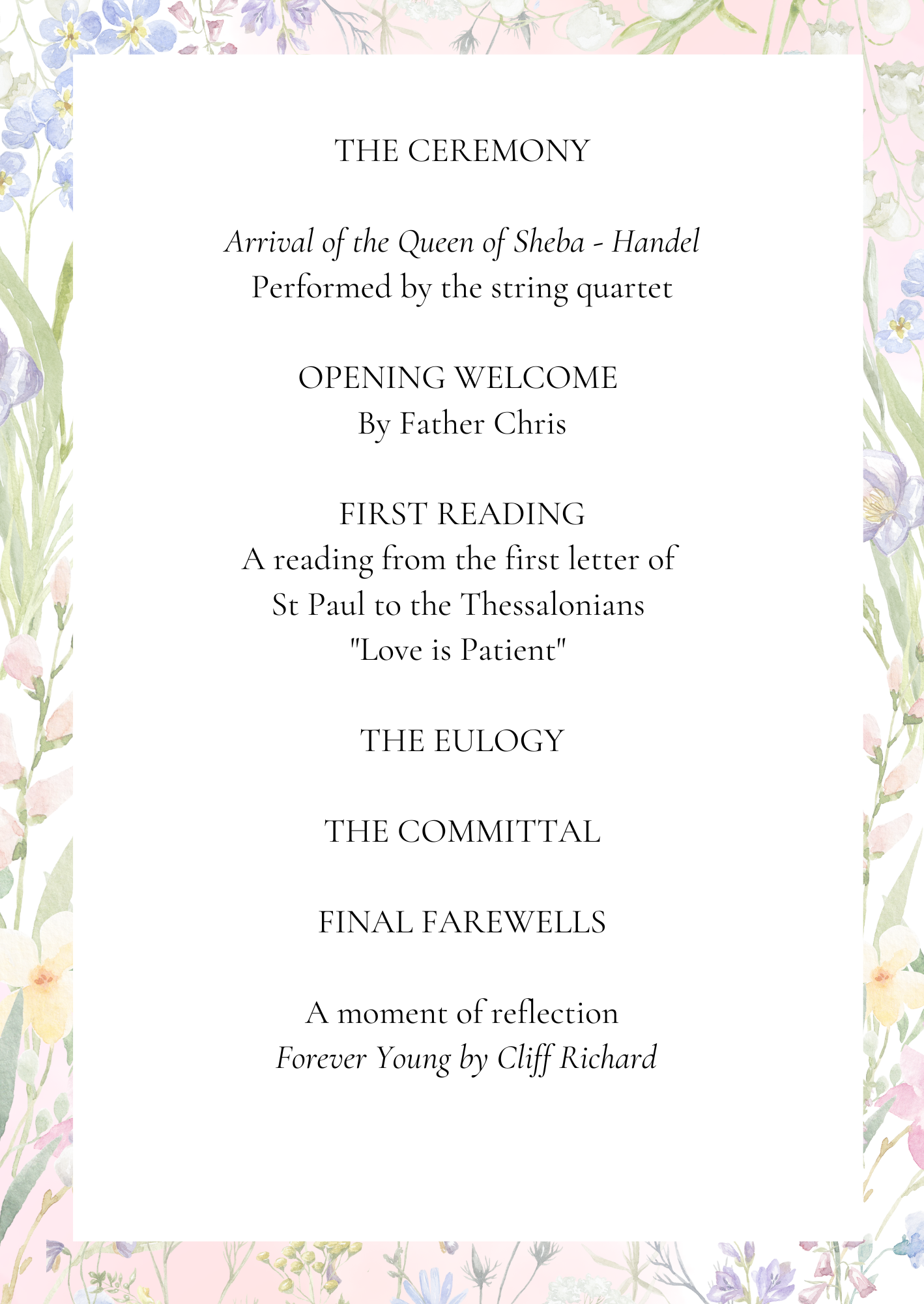 Funeral Order of Service Spring Floral Border 'Juliette'