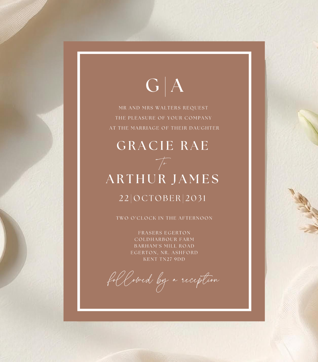 Mocha Mousse Brown Wedding Invitations