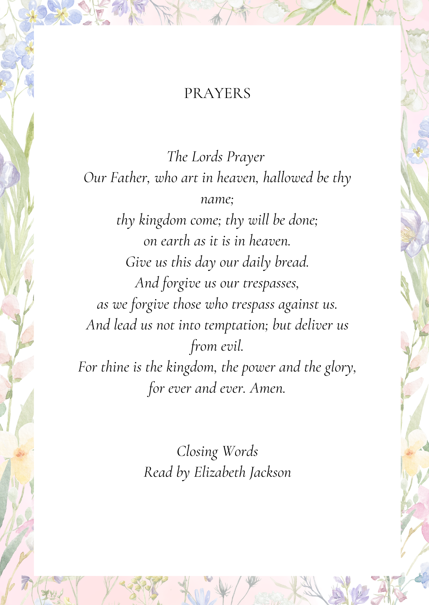 Funeral Order of Service Spring Floral Border 'Juliette'