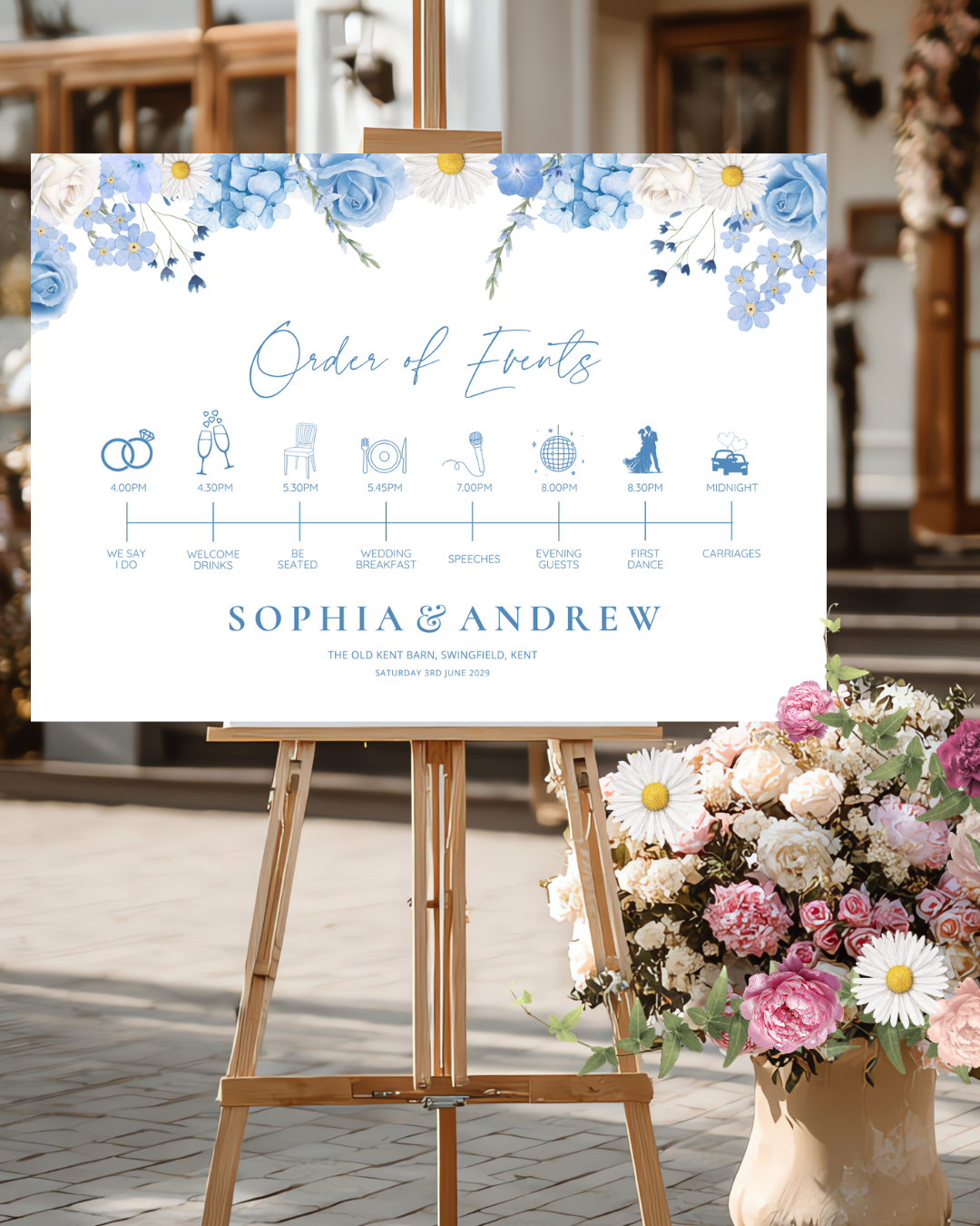 Dusky Blue Floral Wedding Timeline