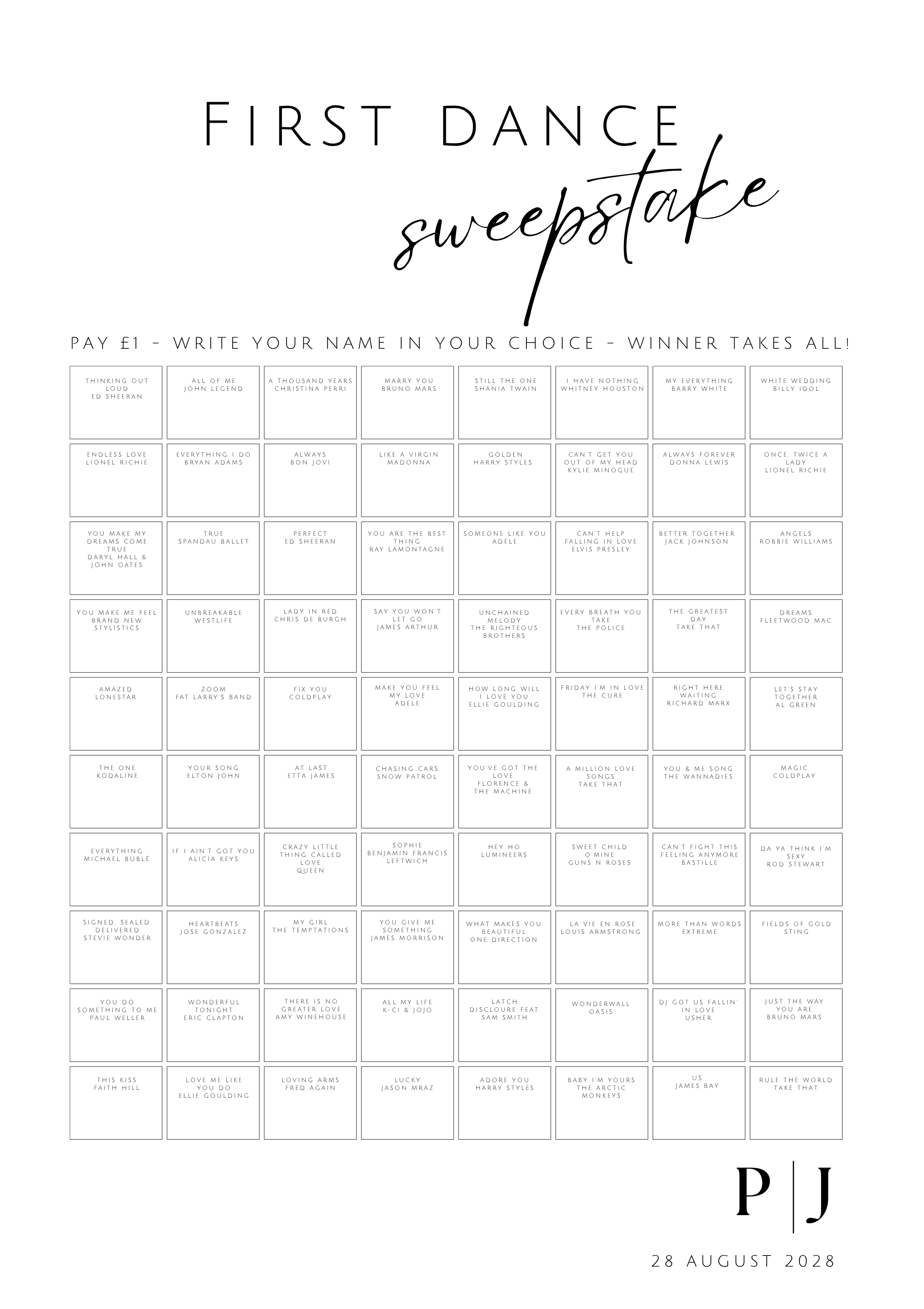 Wedding First Dance Sweepstake Sign