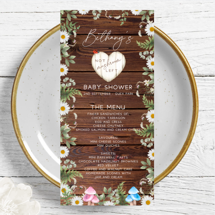 Woodland Mushroom Baby Shower Menus