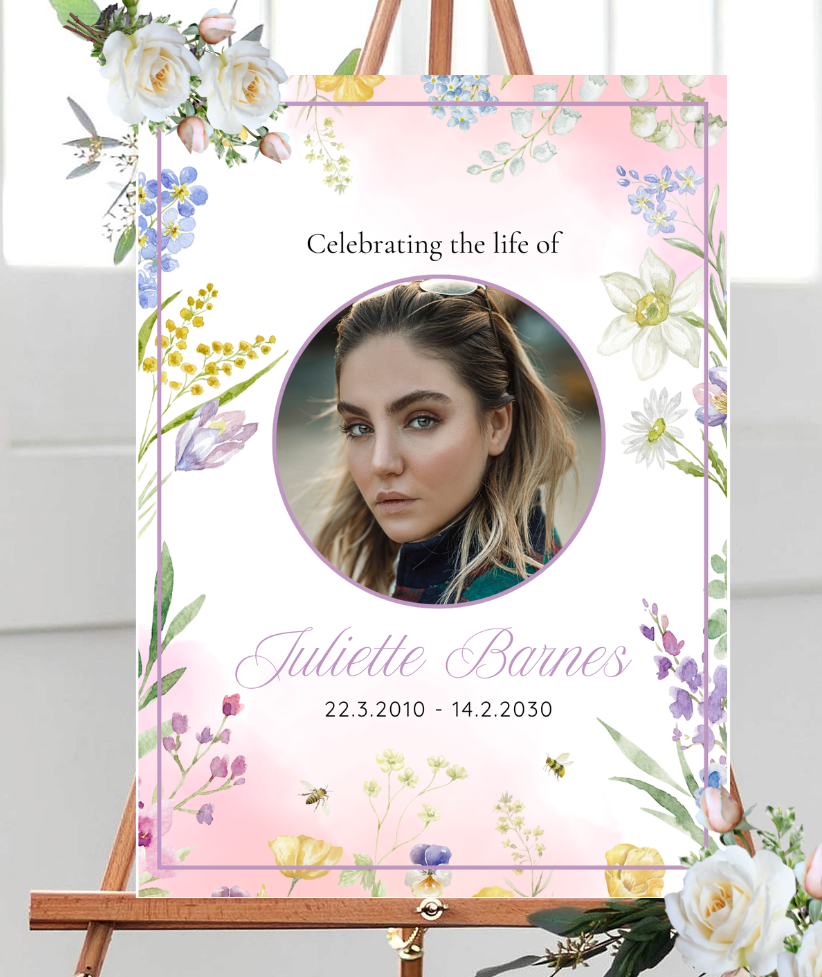 Spring Floral Border Funeral Sign