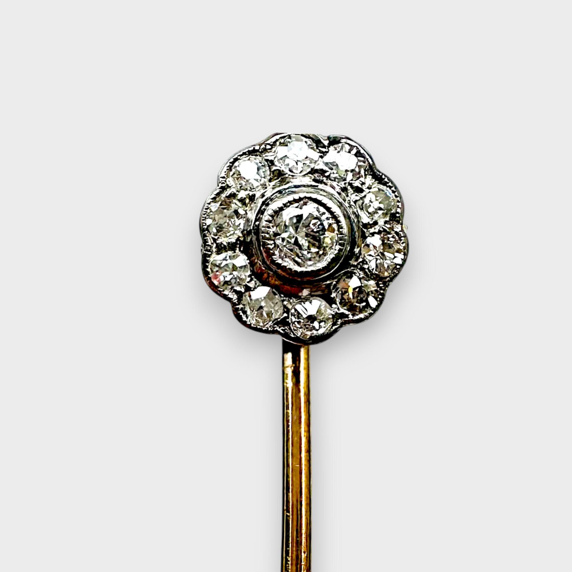 Edwardian Diamond Stick Pin: 15ct Gold Elegance for Black-Tie Events