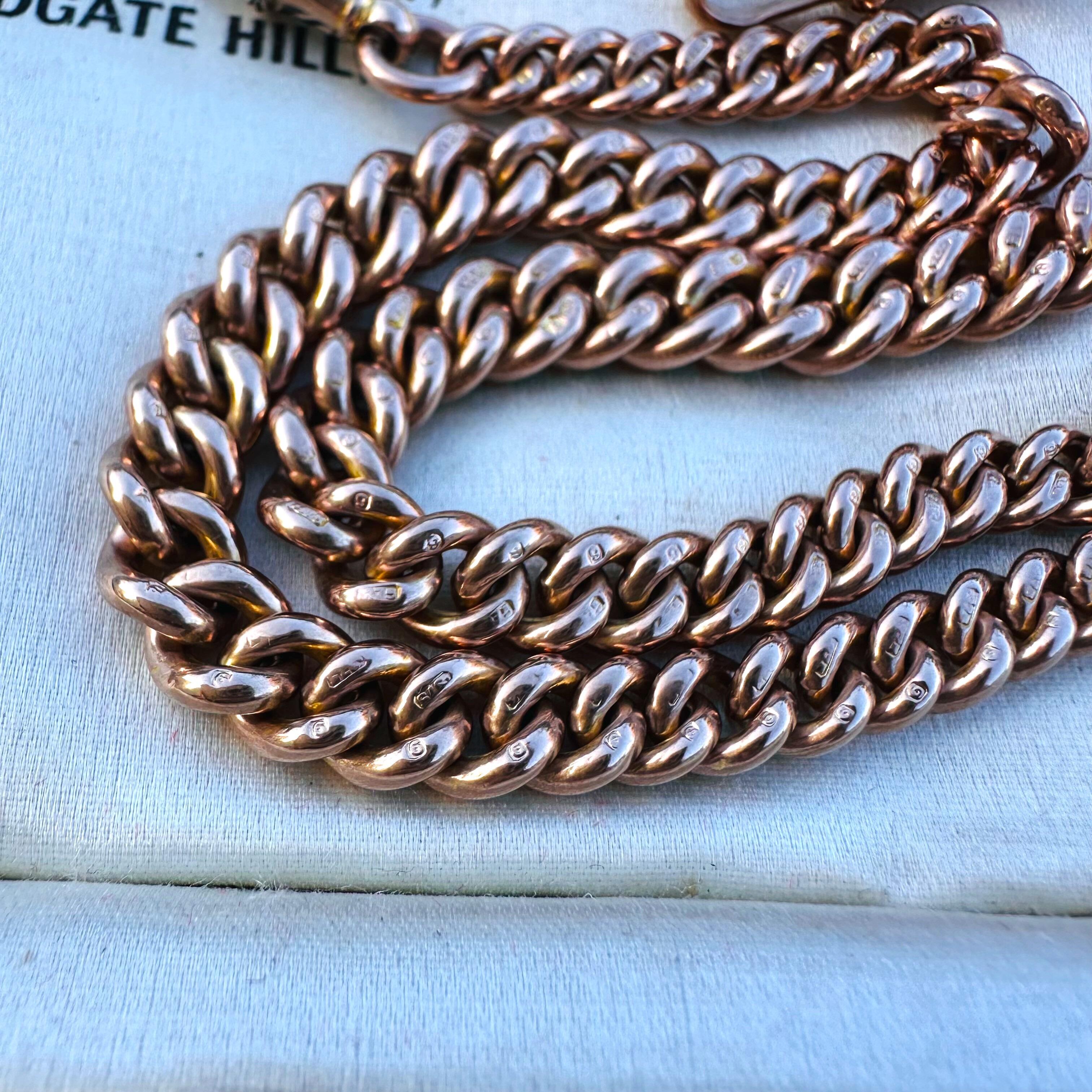 Antique 1924 Chester 9k Rose Gold Albert Chain Necklace, Adjustable 39-46cm