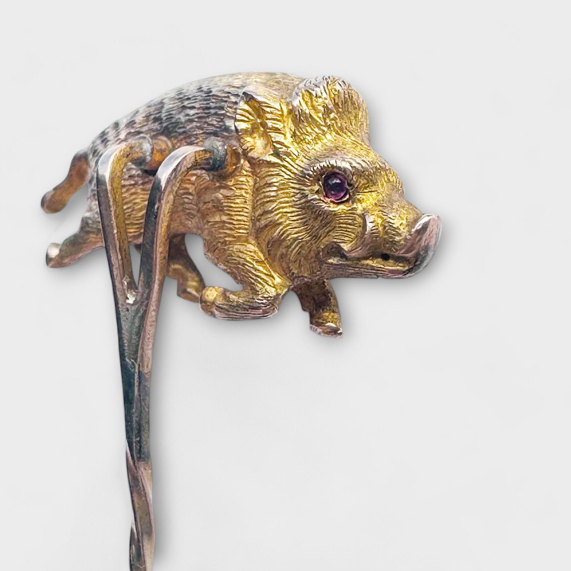 SOLD - Victorian 18ct gold & Ruby wild boar stick pin