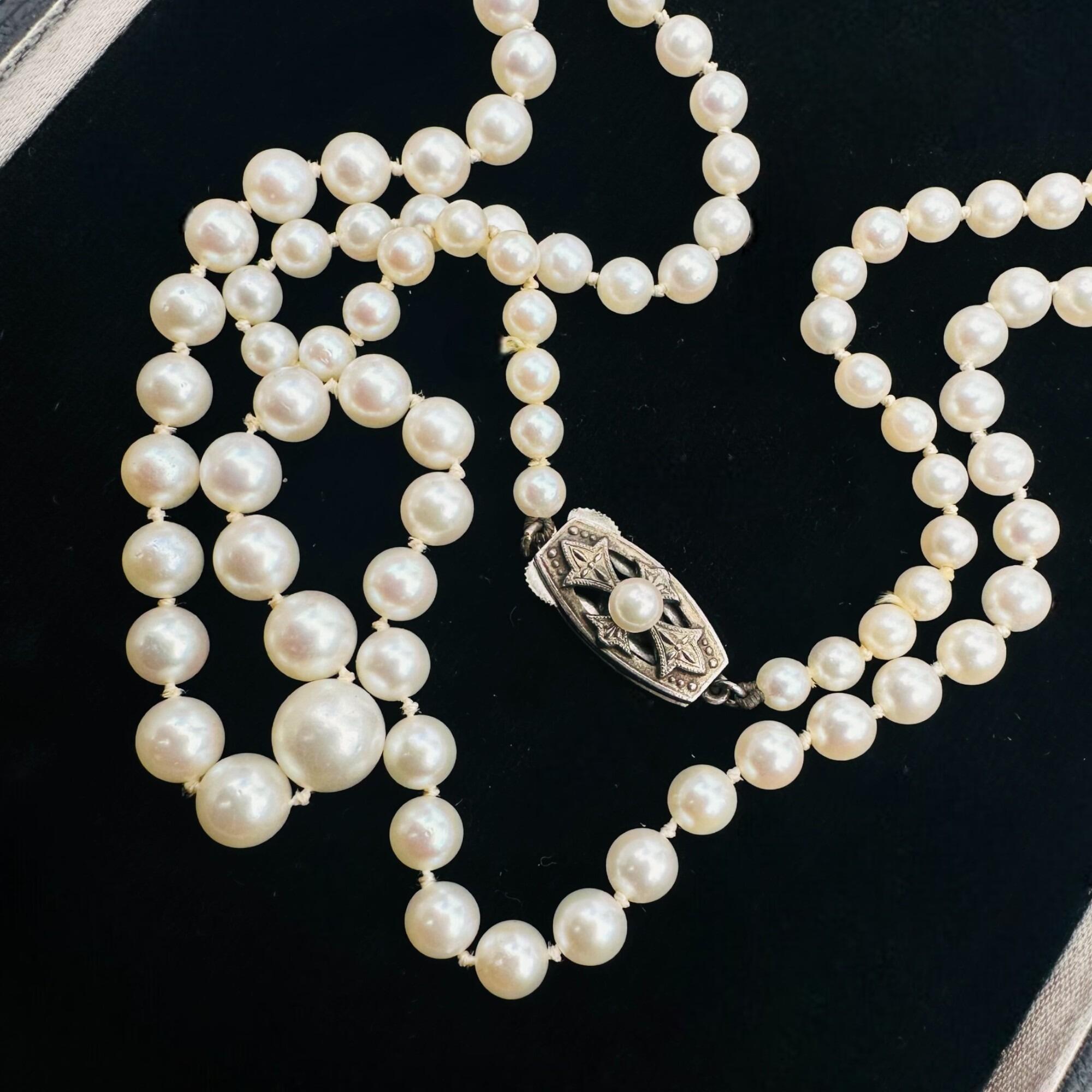 Vintage Mikimoto Pearl Necklace with Silver Clasp - Authentic Japanese ...