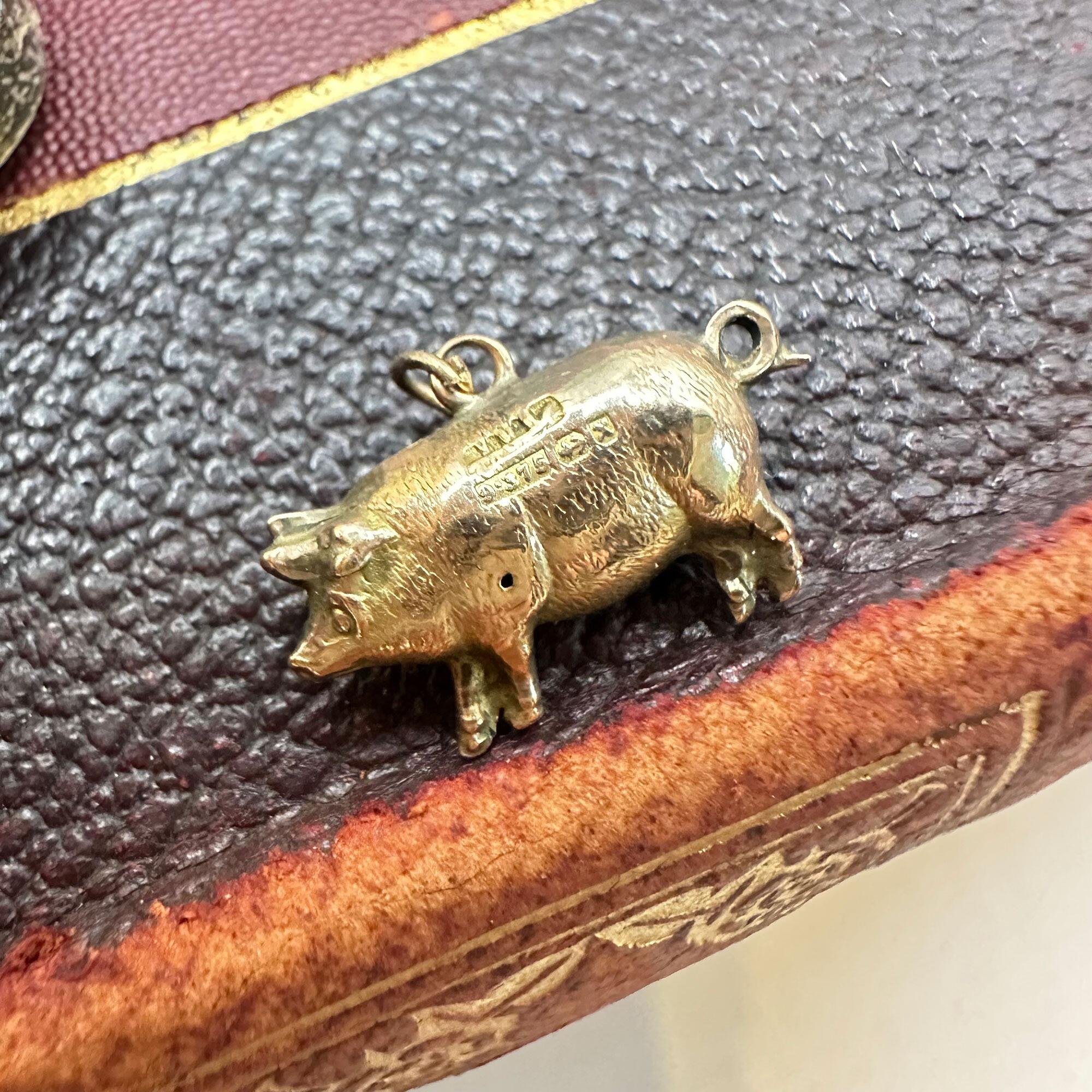 Victorian 9ct Gold Lucky Pig Charm - Antique 1897 Birmingham Pendant