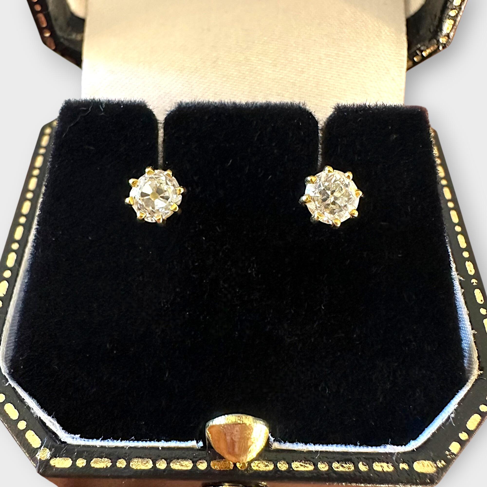 Timeless 18k Gold Old European Cut Diamond Stud Earrings (0.80ct)