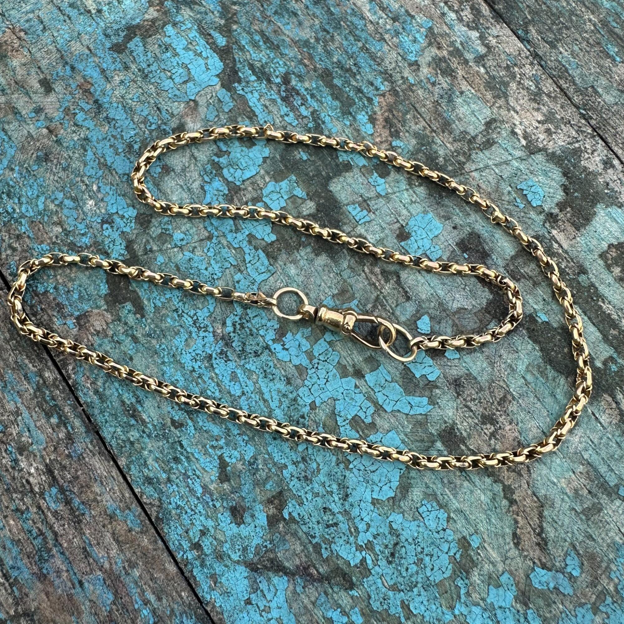 Victorian 9k Gold Fancy Link Chain with Dog Clip Clasp - 16.75"