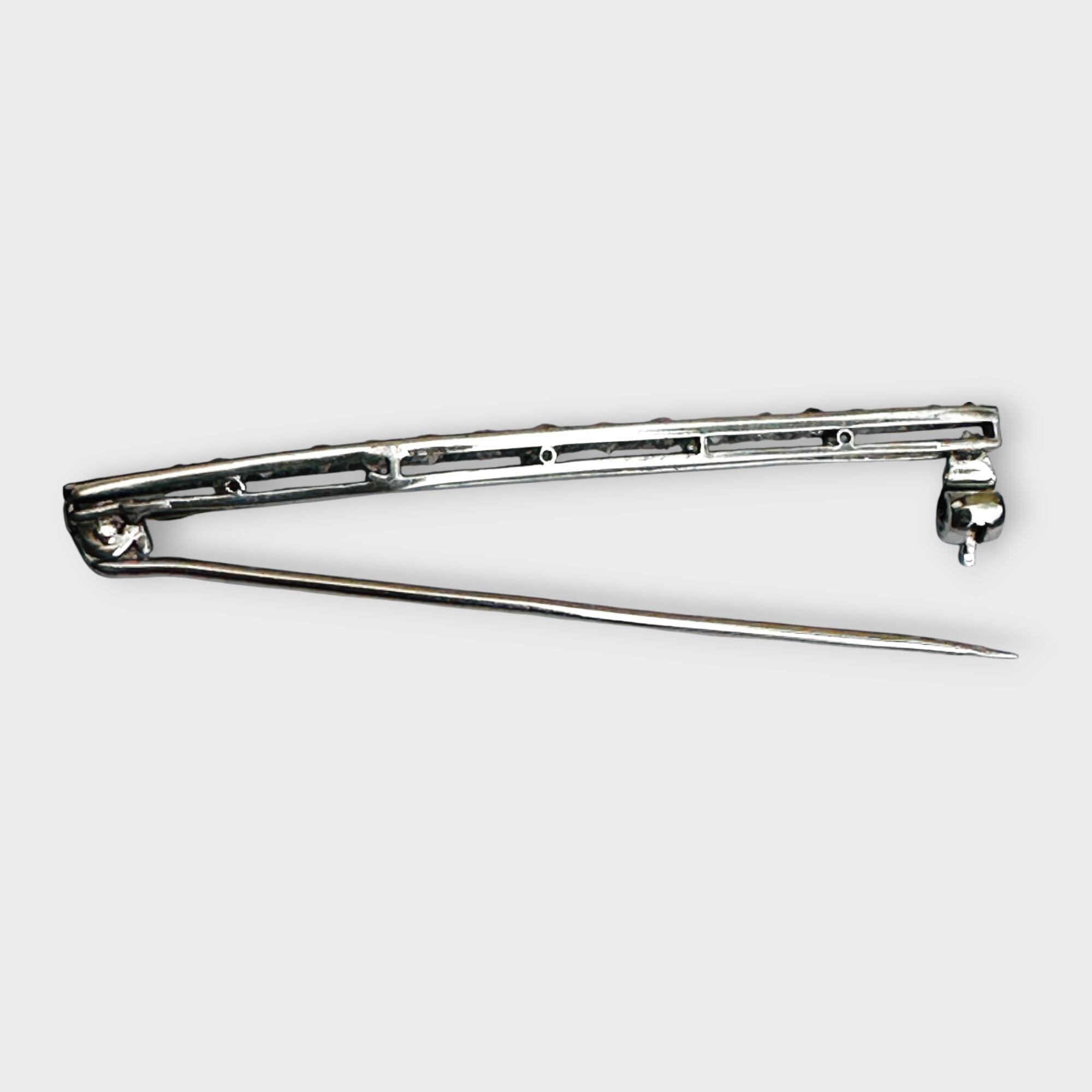 Art Deco Diamond Bar Brooch in 18k Gold with Chain Extender - Antique ...