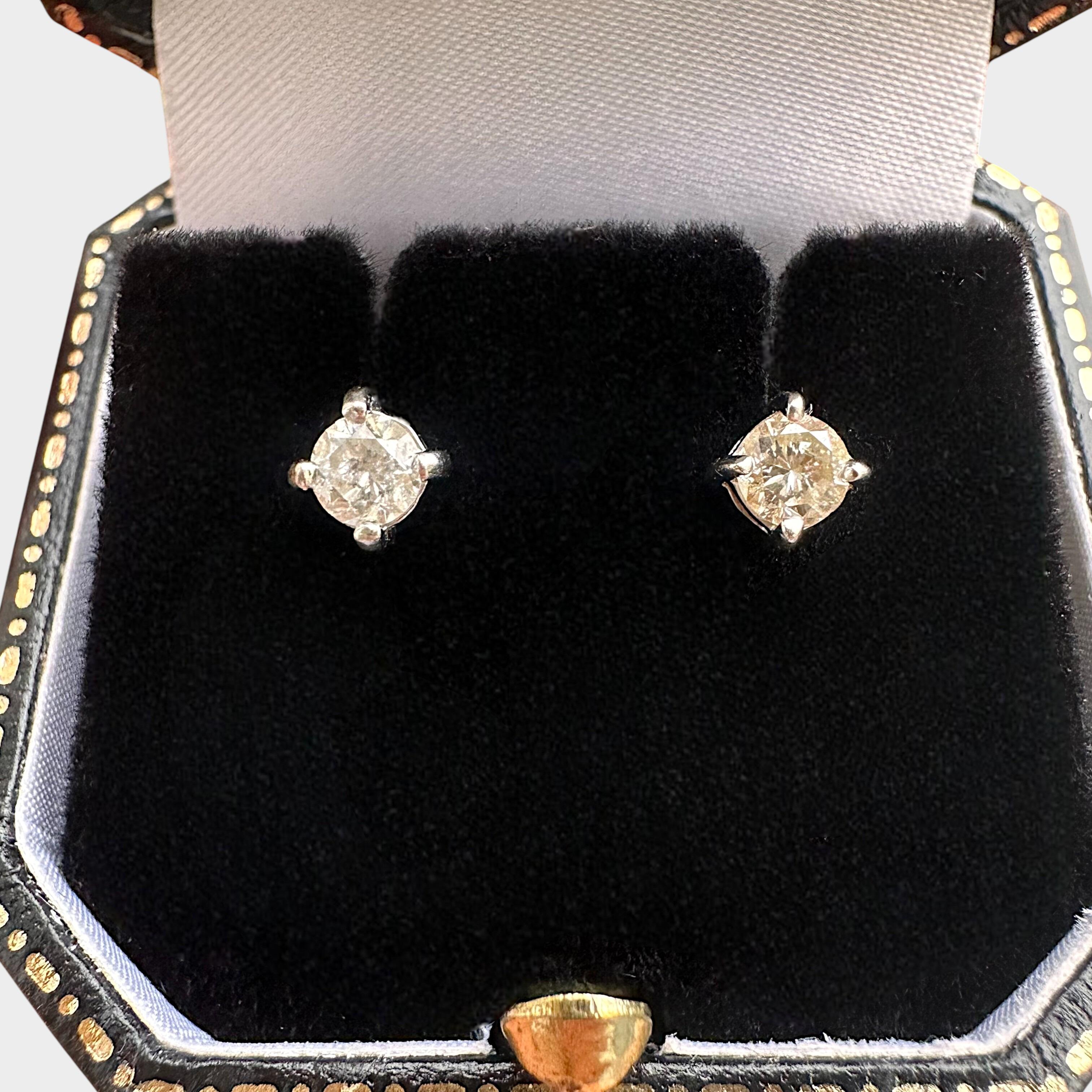 Elegant 18K Gold Diamond Solitaire Stud Earrings, Two-Tone Claw, Large ...