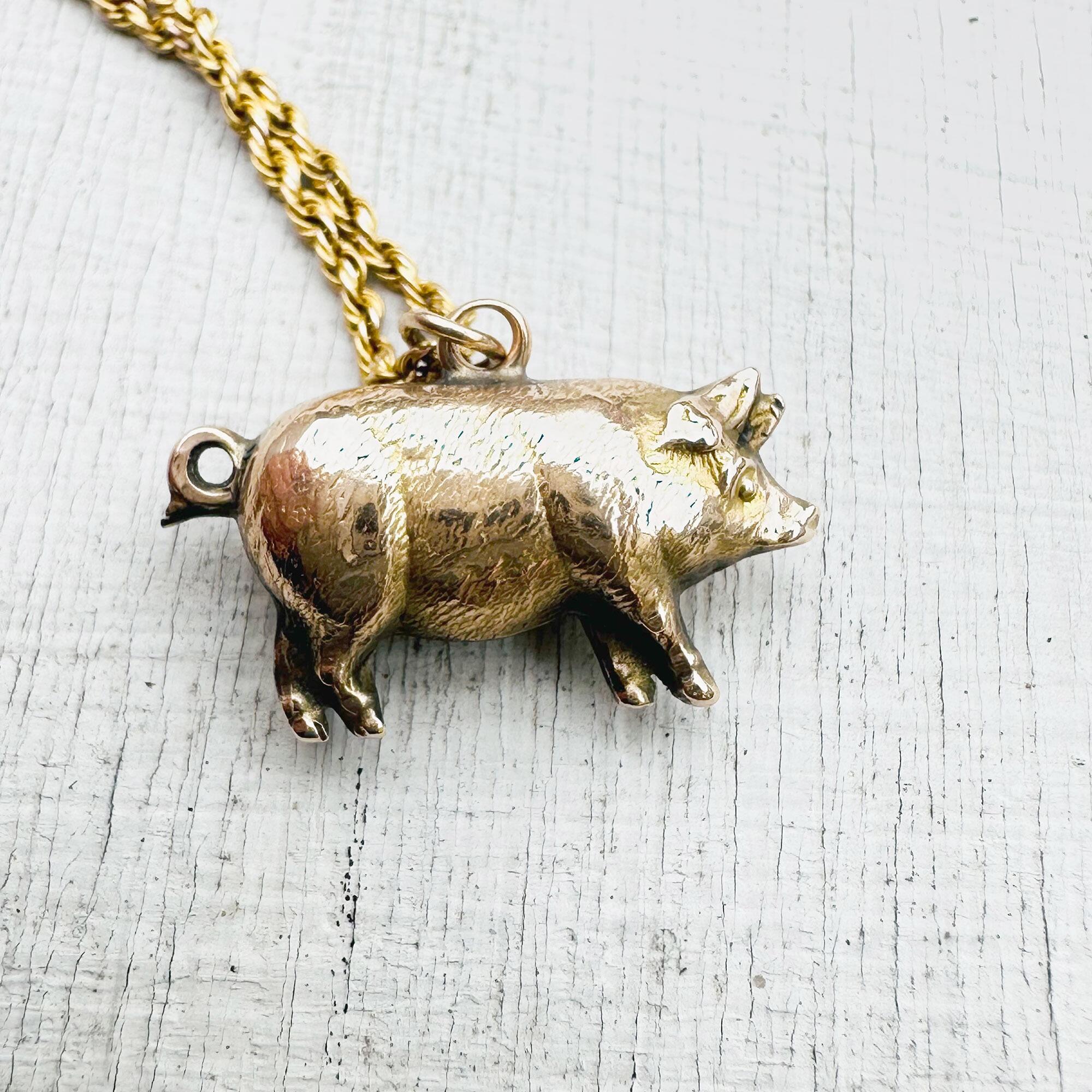 Victorian 9ct Gold Lucky Pig Charm - Antique 1897 Birmingham Pendant