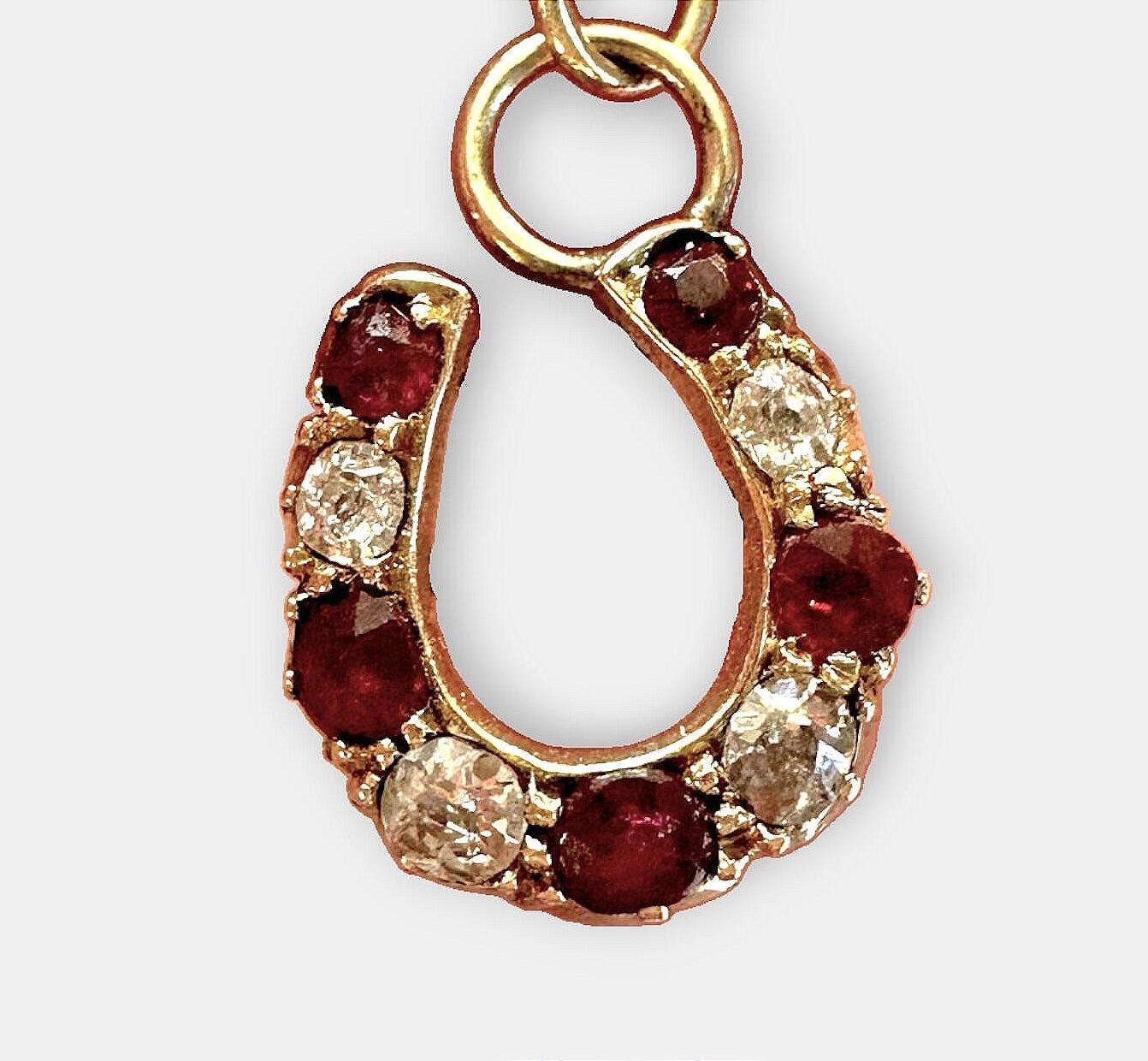 Victorian Gold Ruby Diamond Horseshoe Pendant, Lucky Charm Necklace ...