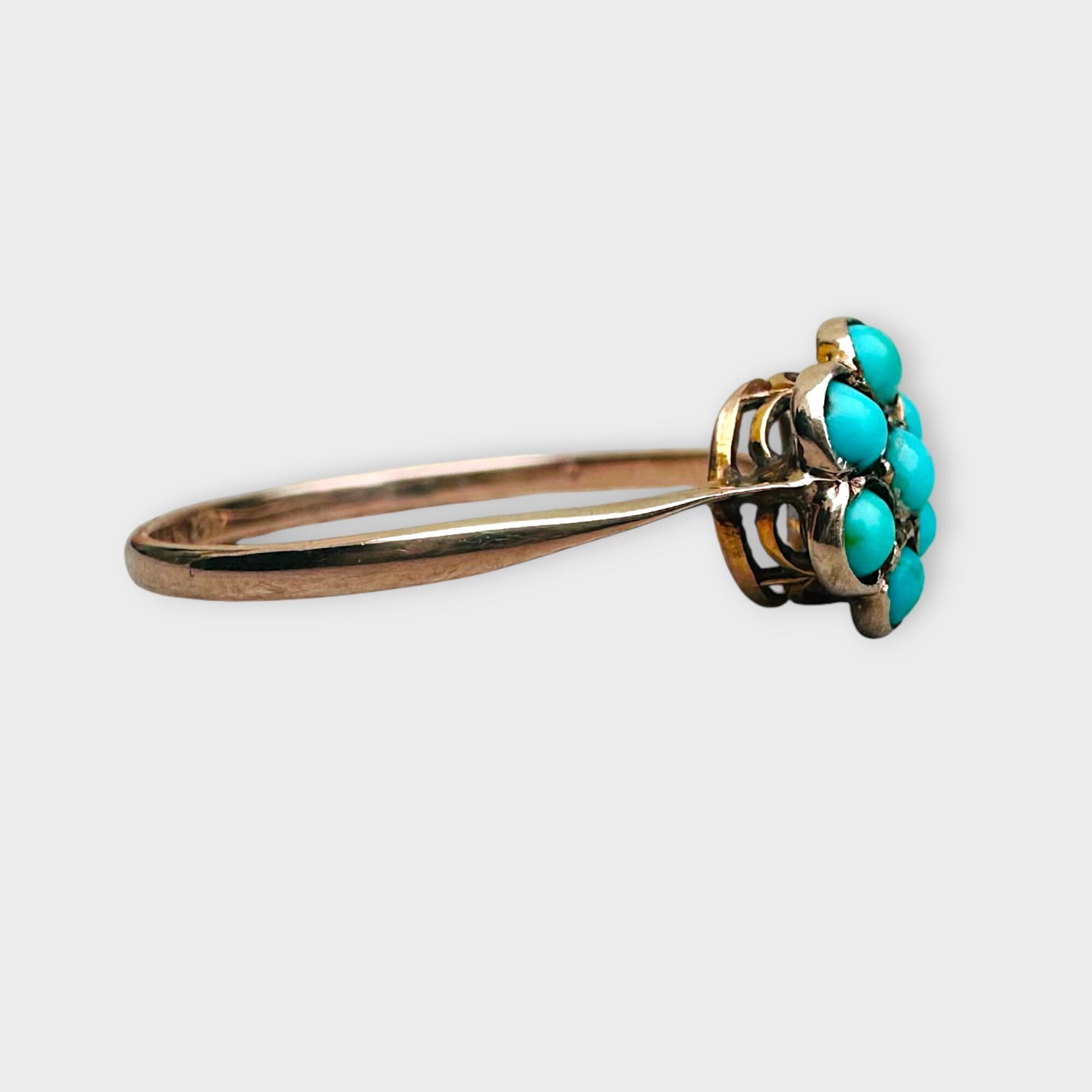 Edwardian 9ct Rose Gold Turquoise Daisy Ring - Vintage Floral Jewelry