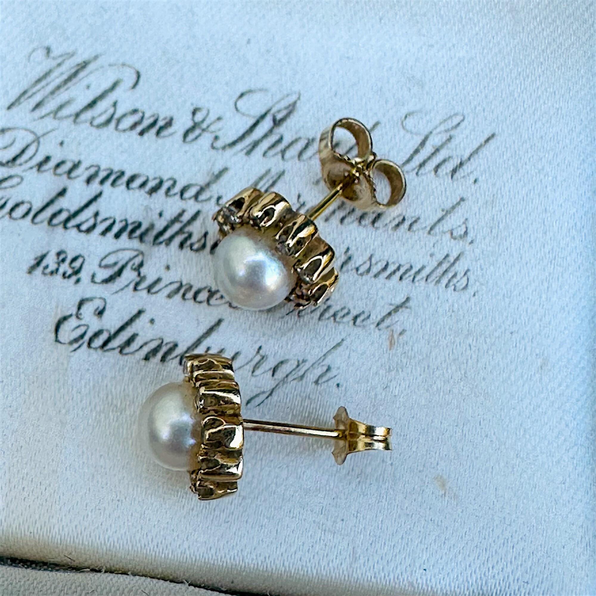 Elegant Vintage Gold Pearl & Diamond Daisy Earrings - 9ct Jewelry