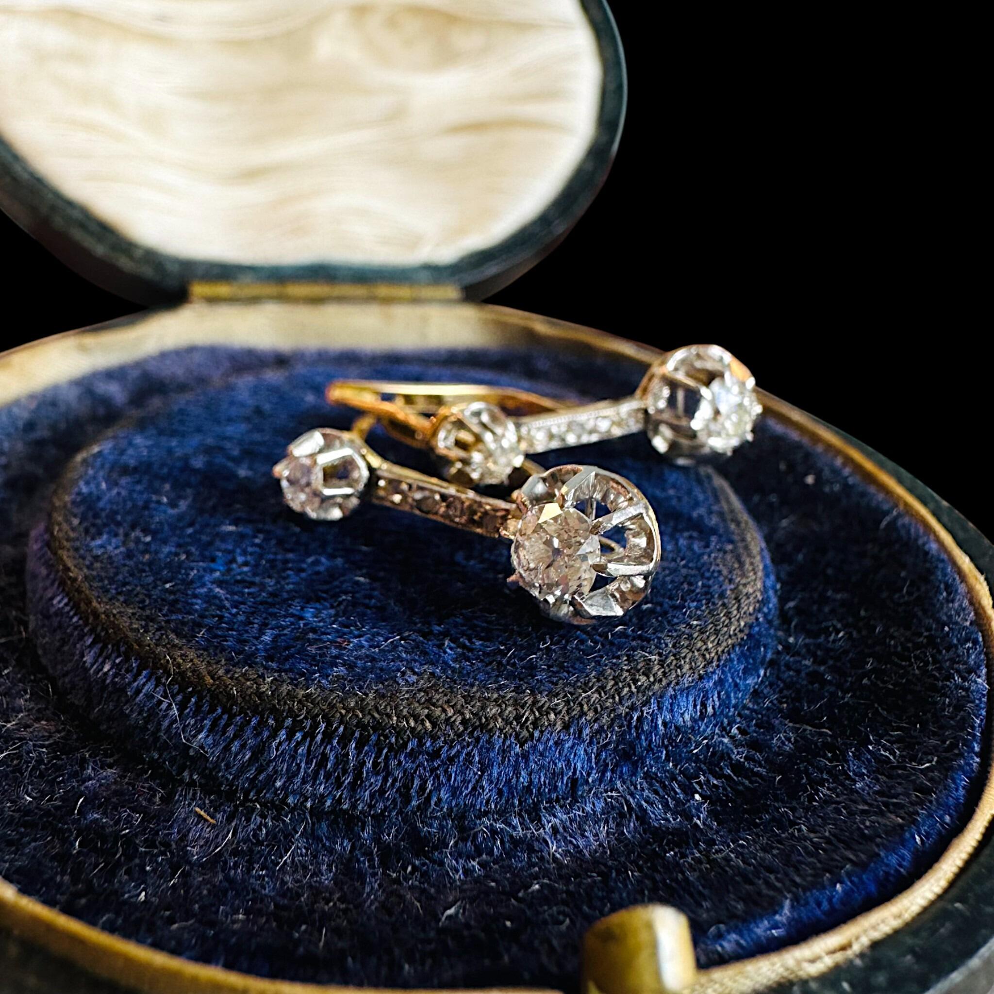 French Belle Époque 18K Gold Dormeuse Earrings with 0.50ct Diamonds ...