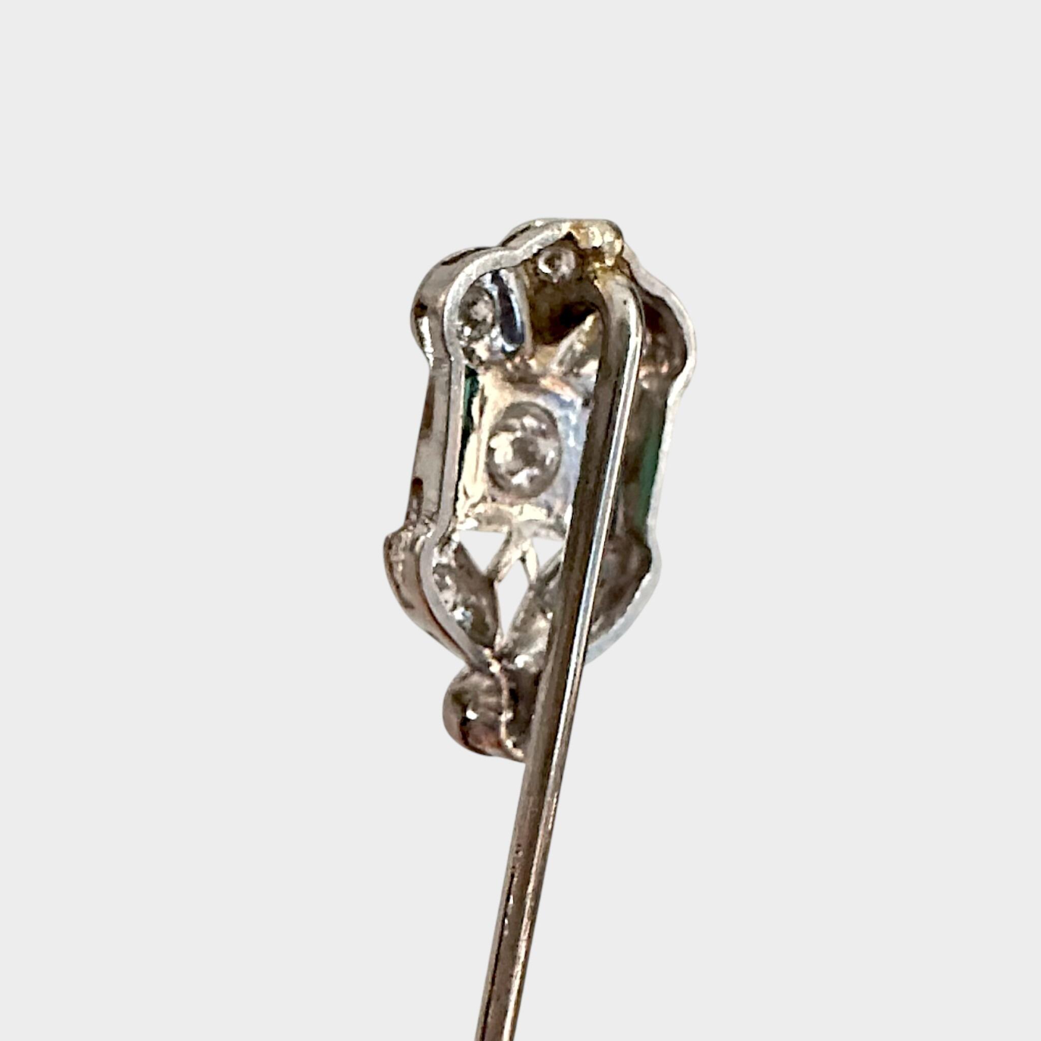Art Deco Platinum Stick Pin with Emerald & Diamond, Geometric Antique ...