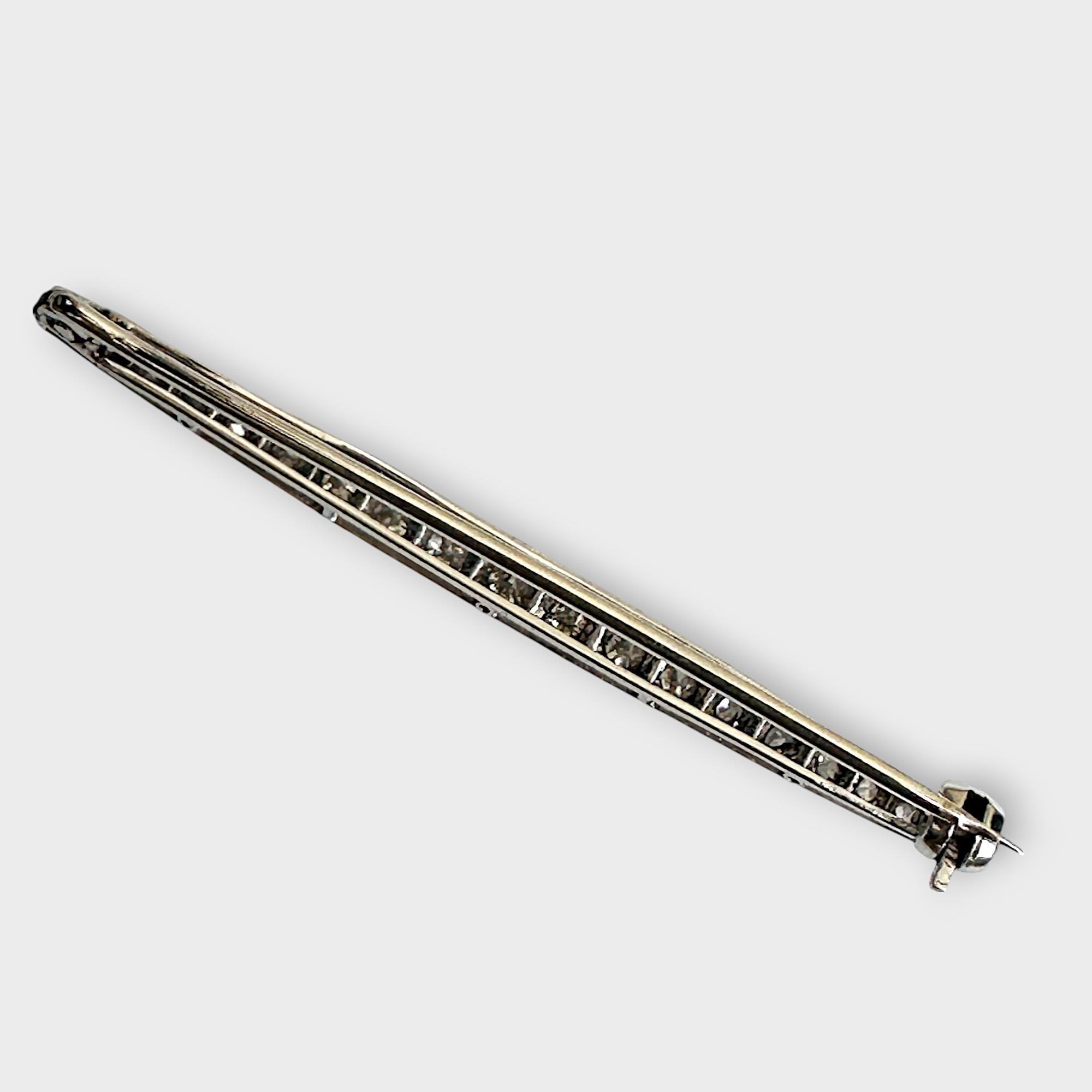 Art Deco Diamond Bar Brooch in 18k Gold with Chain Extender - Antique ...