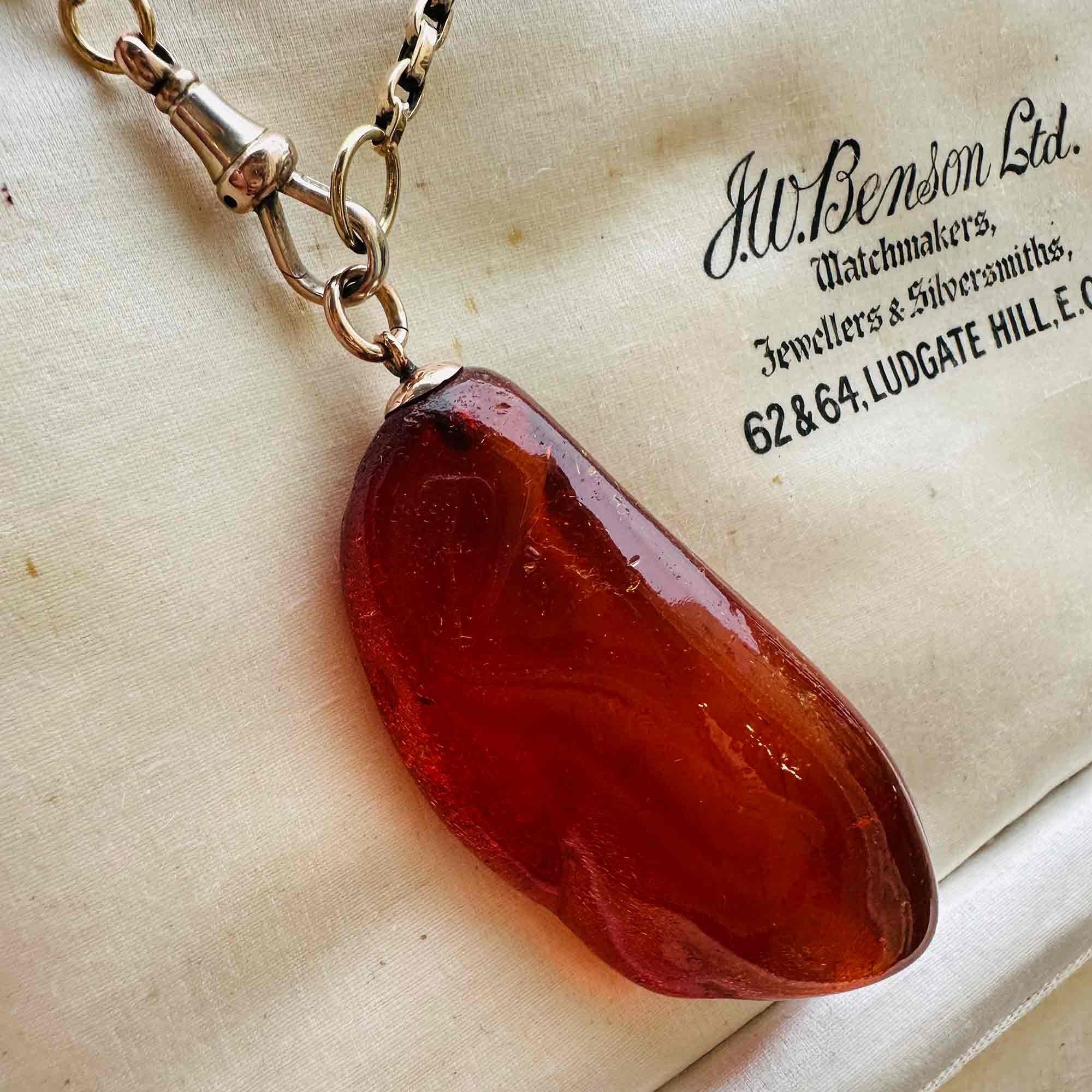 Antique Amber Pendant with 9k Rose Gold - Large Baltic Amber Drop ...