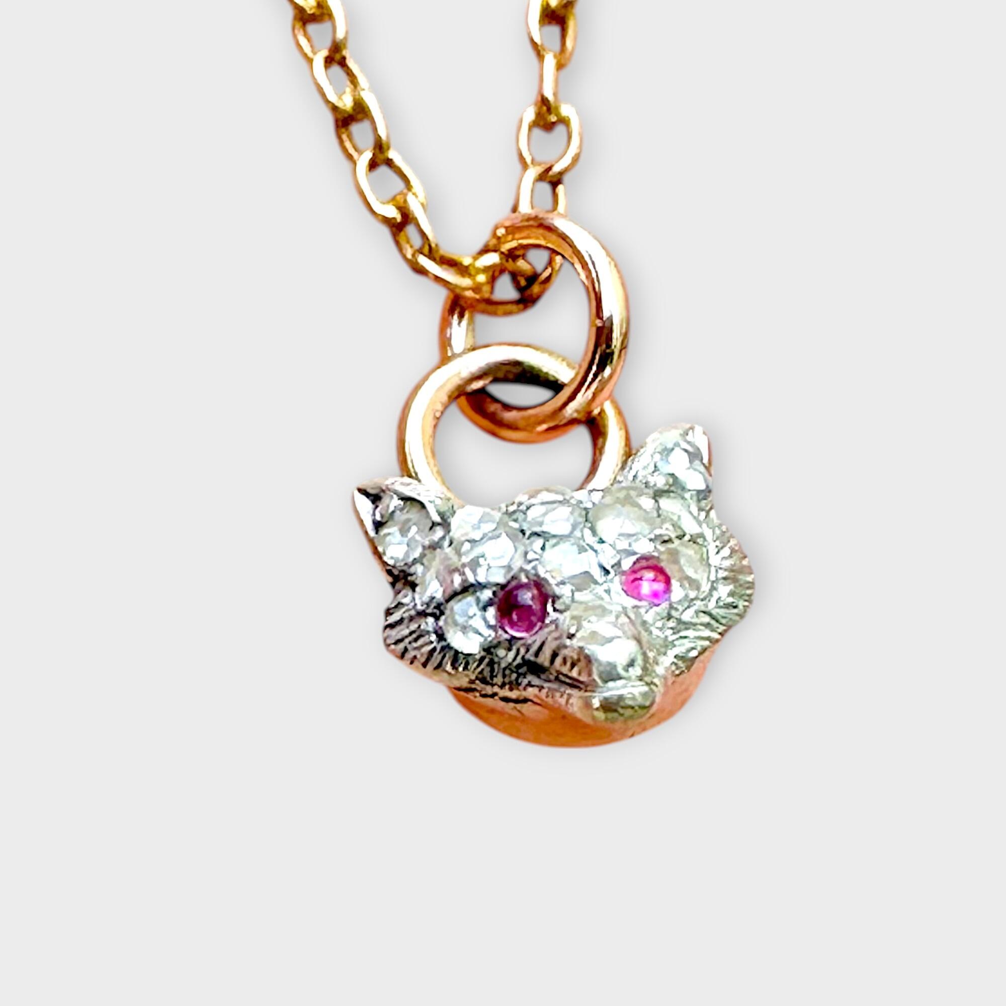 Antique Fox Head Pendant: Rose Cut Diamonds & Ruby Eyes Charm