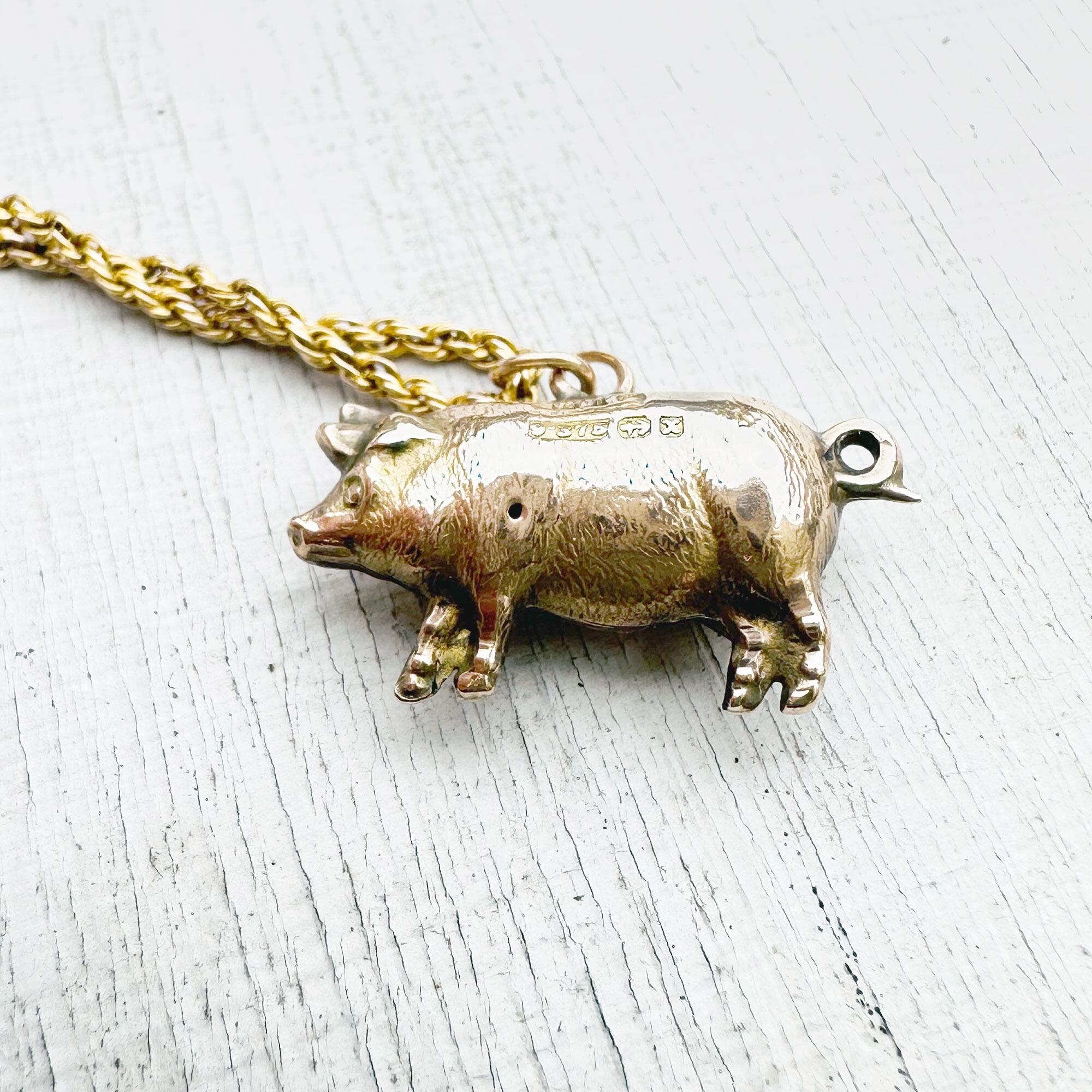 Victorian 9ct Gold Lucky Pig Charm - Antique 1897 Birmingham Pendant