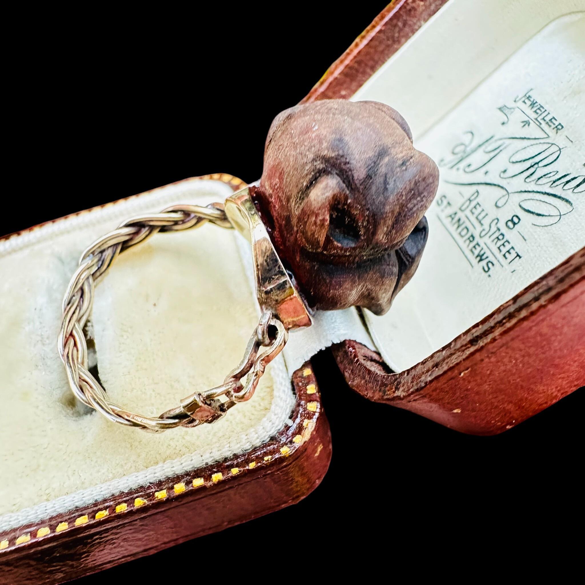 Victorian Bog Oak Bulldog Ring: 9ct Gold & Ruby Eyes Jewelry