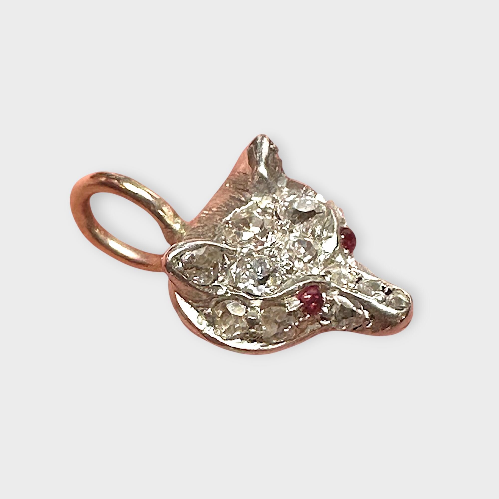 Antique Diamond Ruby Pendant: Enchanted Fox, Symbol of Wisdom and Fire