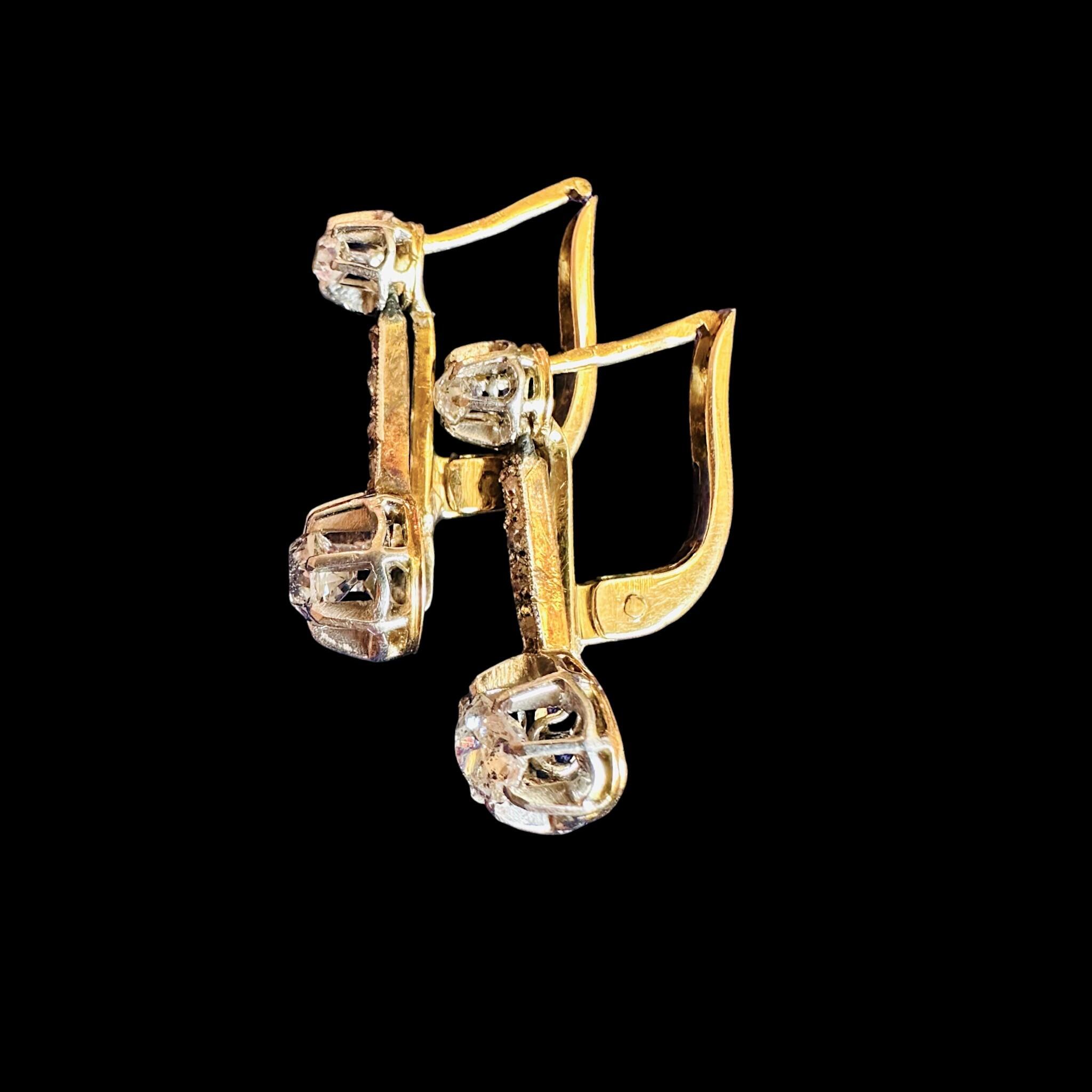 French Belle Époque 18K Gold Dormeuse Earrings with 0.50ct Diamonds ...