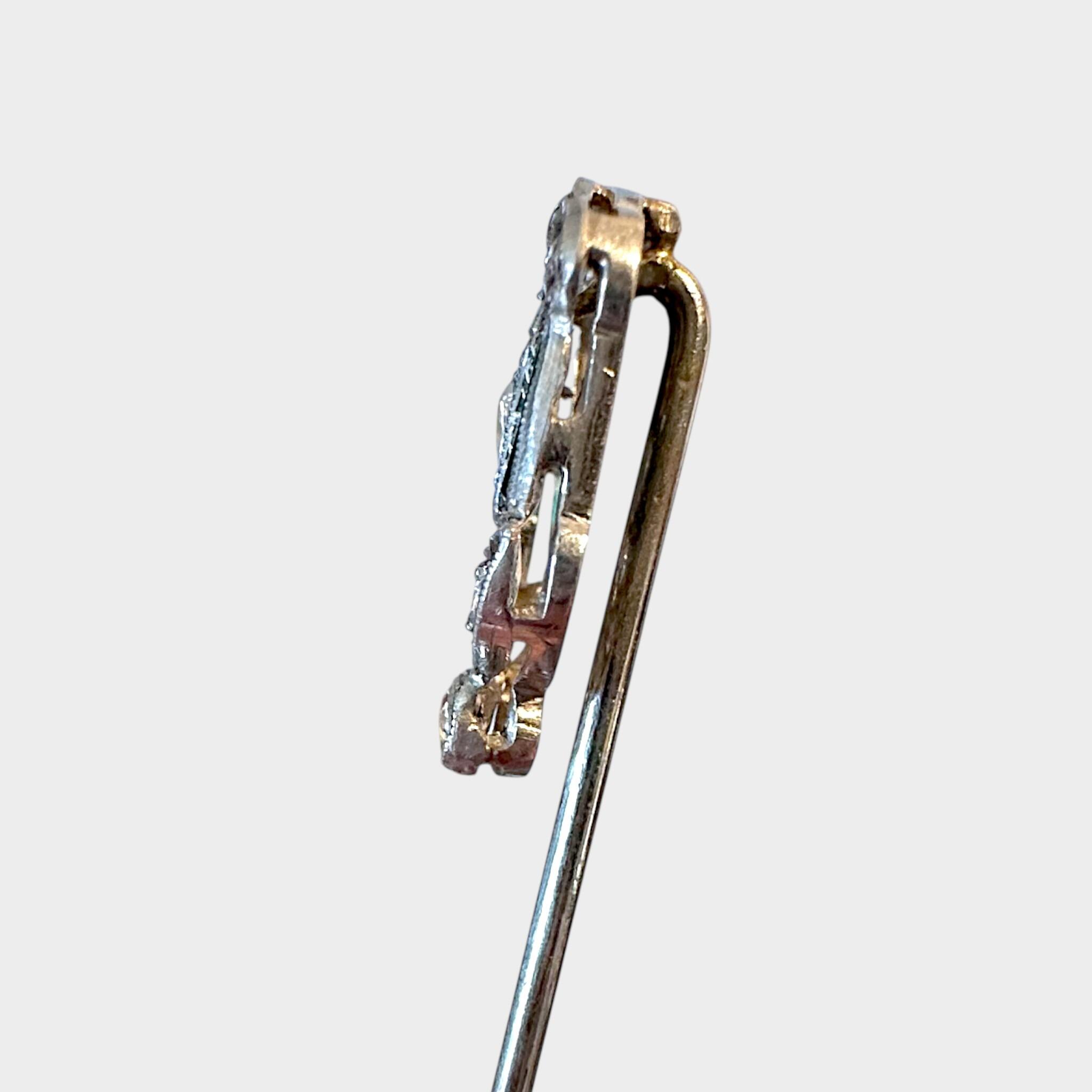 Art Deco Platinum Stick Pin with Emerald & Diamond, Geometric Antique ...