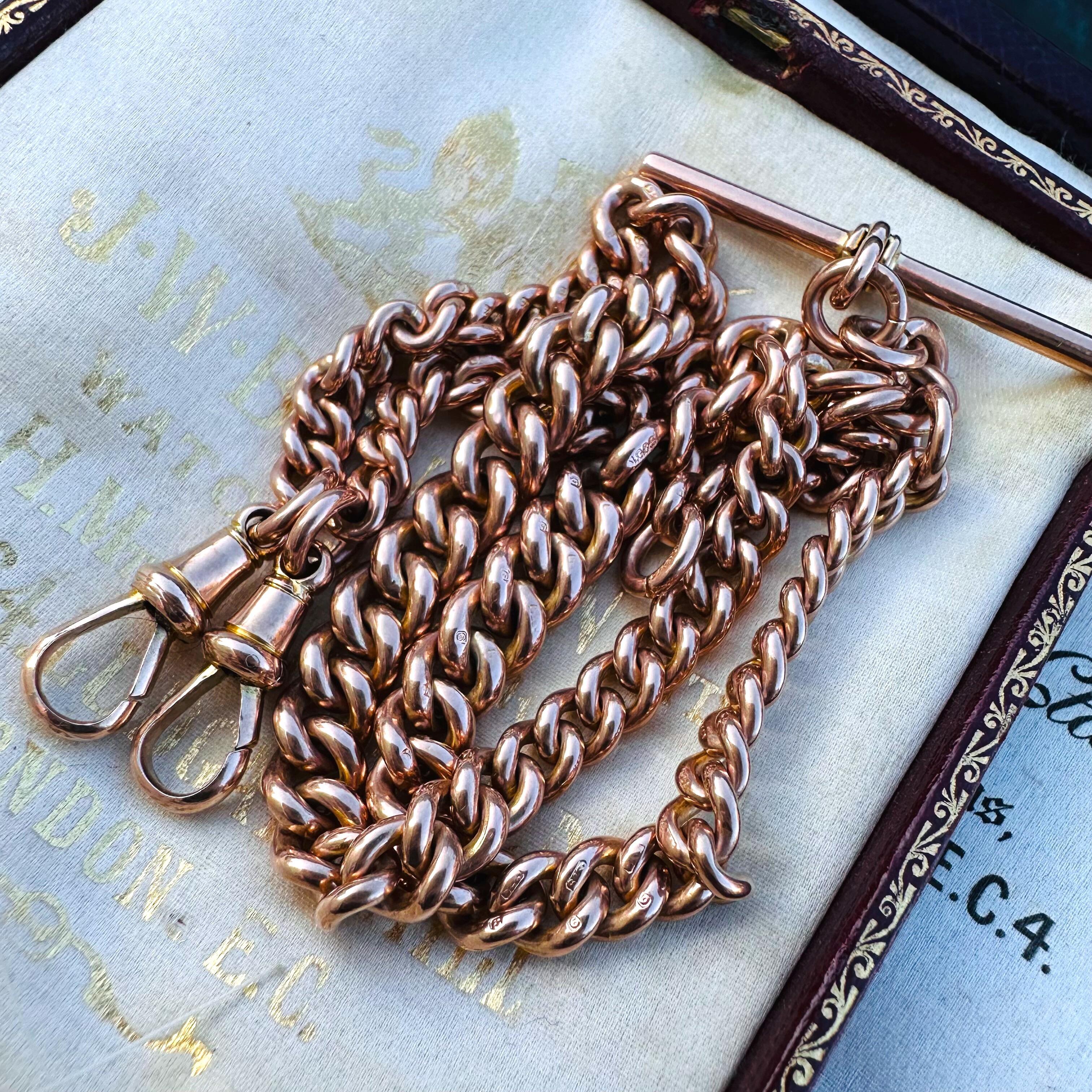 Antique 1924 Chester 9k Rose Gold Albert Chain Necklace, Adjustable 39-46cm