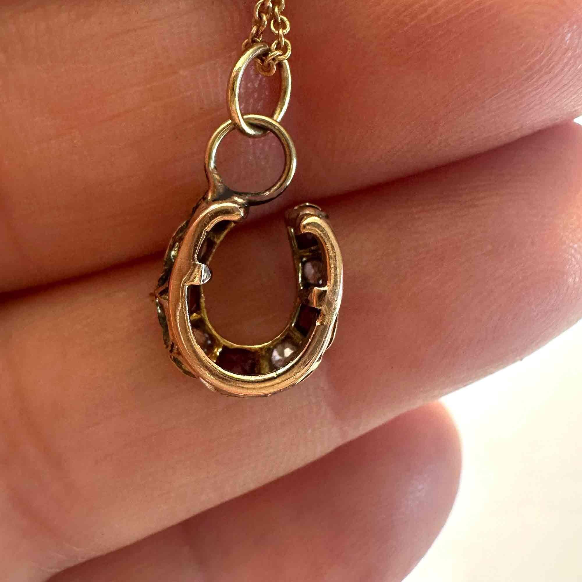 Victorian Gold Ruby Diamond Horseshoe Pendant, Lucky Charm Necklace ...