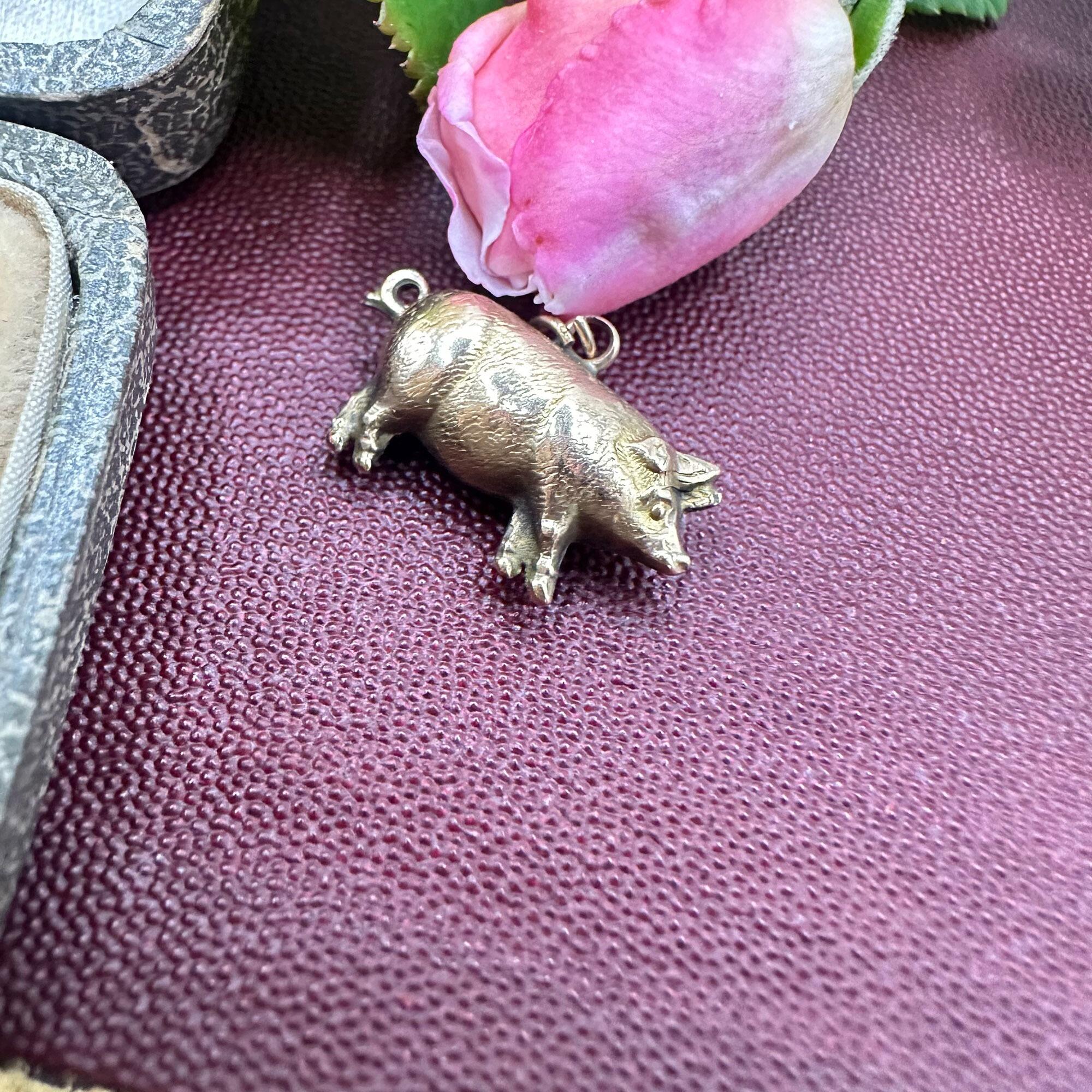 Victorian 9ct Gold Lucky Pig Charm - Antique 1897 Birmingham Pendant