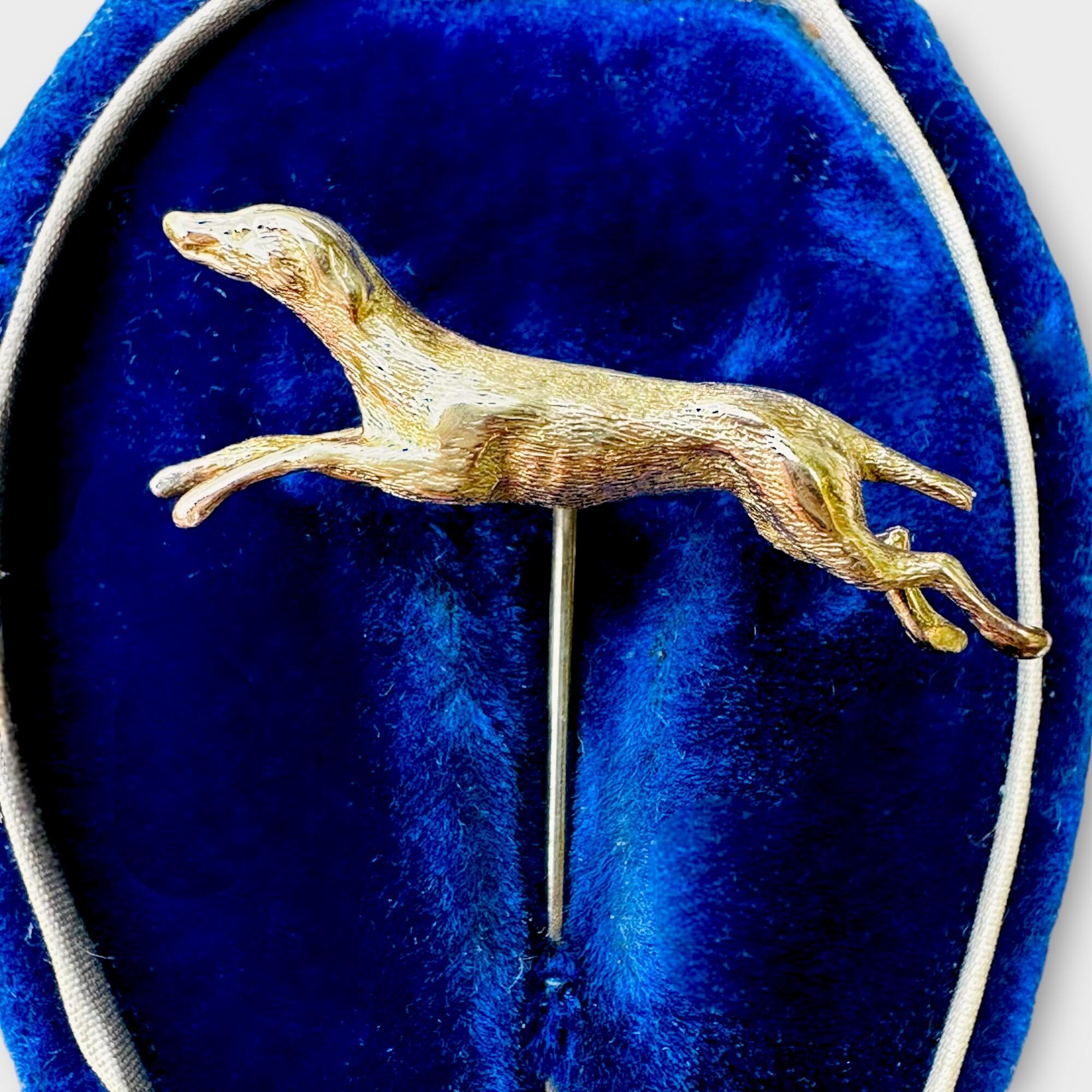 Victorian 9ct Gold Greyhound Stick Pin – Antique Dog Motif Jewelry