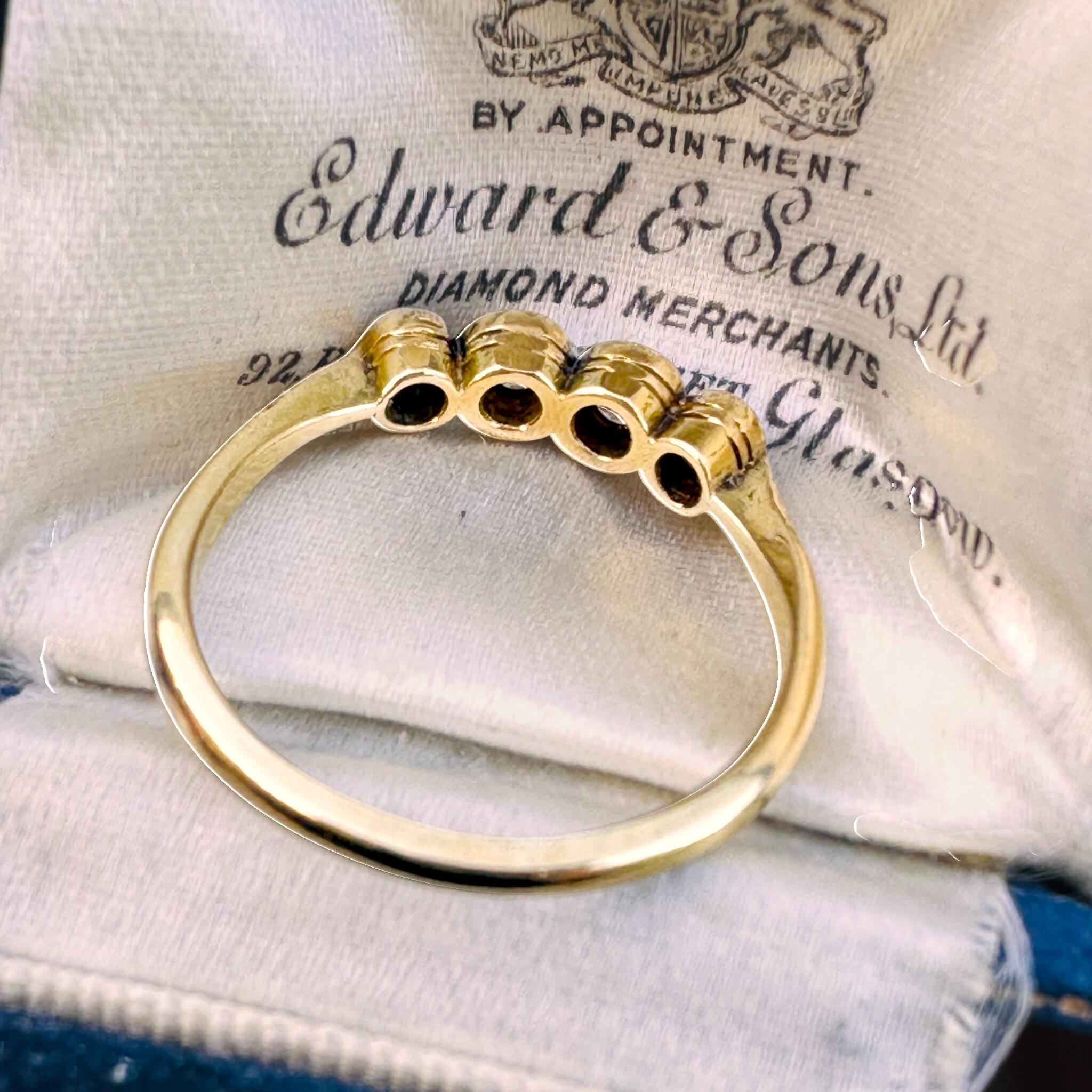 Art Deco 4-Stone Diamond Bezel Set Antique Engagement Ring, 0.34 Carats