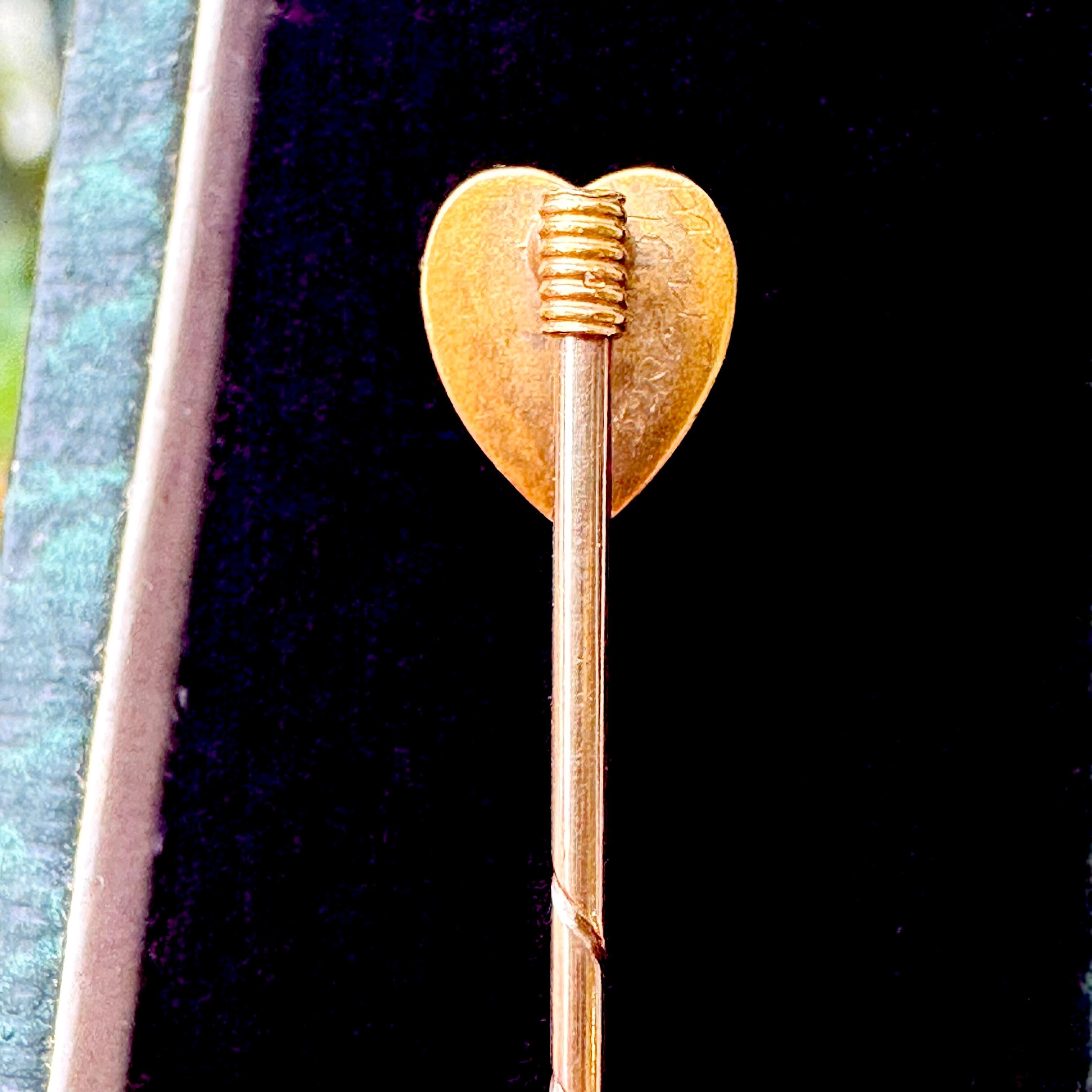 Victorian 15k Gold Heart Stick Pin with Pearl & Diamond for Wedding ...