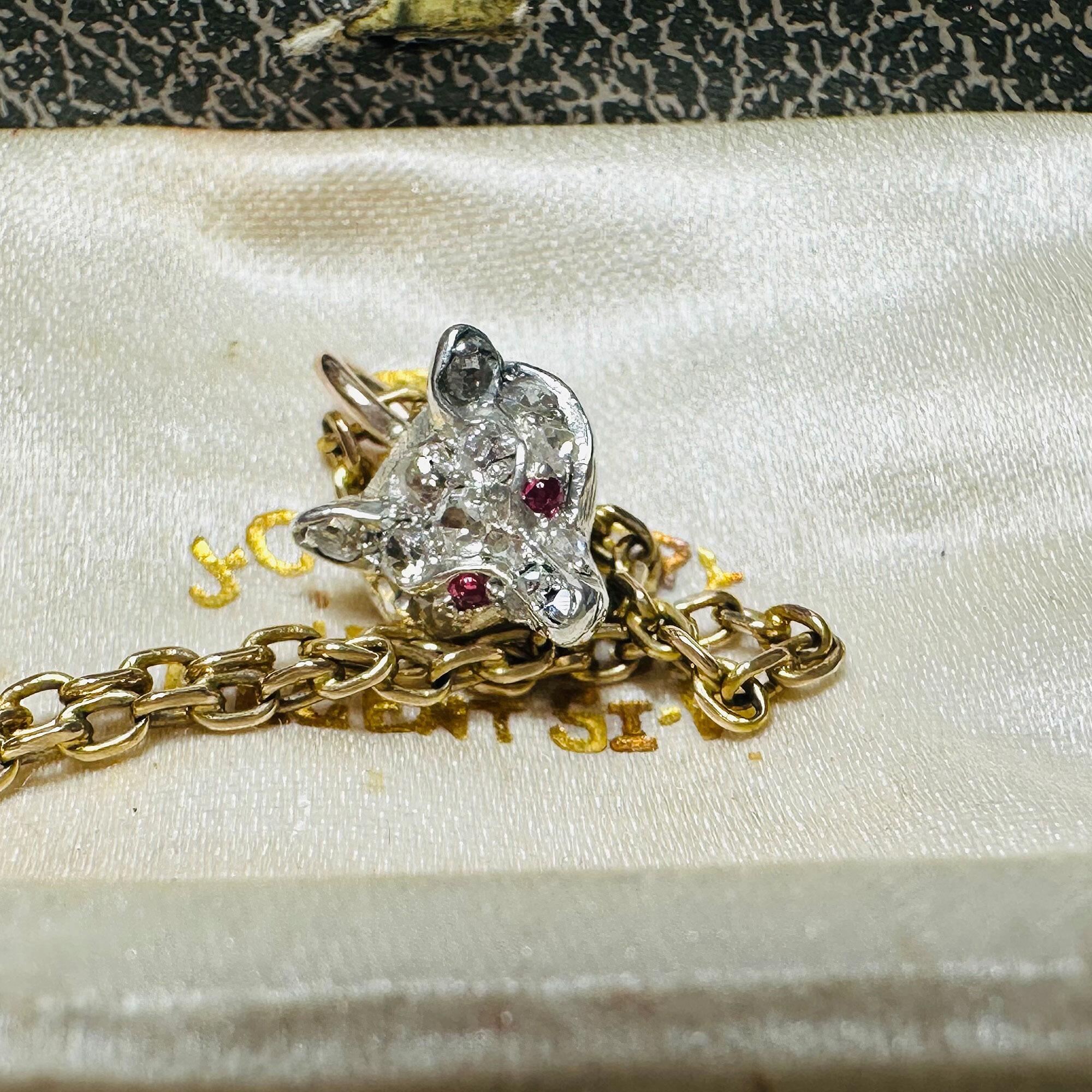 Antique Diamond Ruby Pendant: Enchanted Fox, Symbol of Wisdom and Fire
