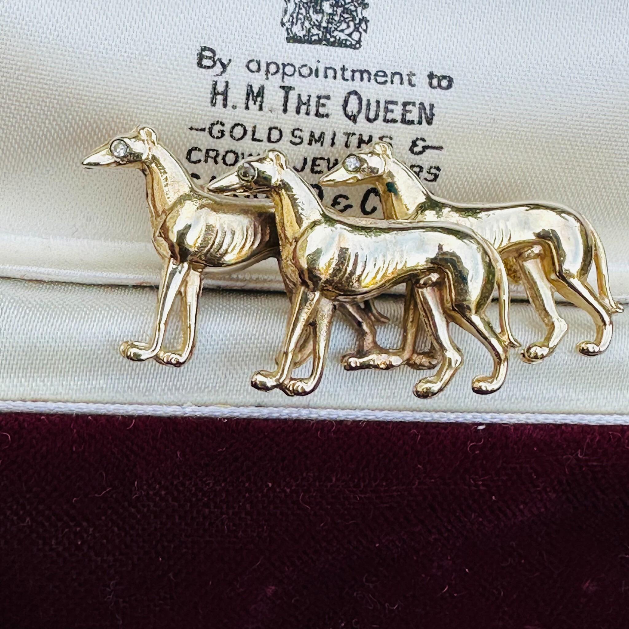 Antique 15k Gold Greyhound Brooch with Diamond Eyes – Rare Collectible ...