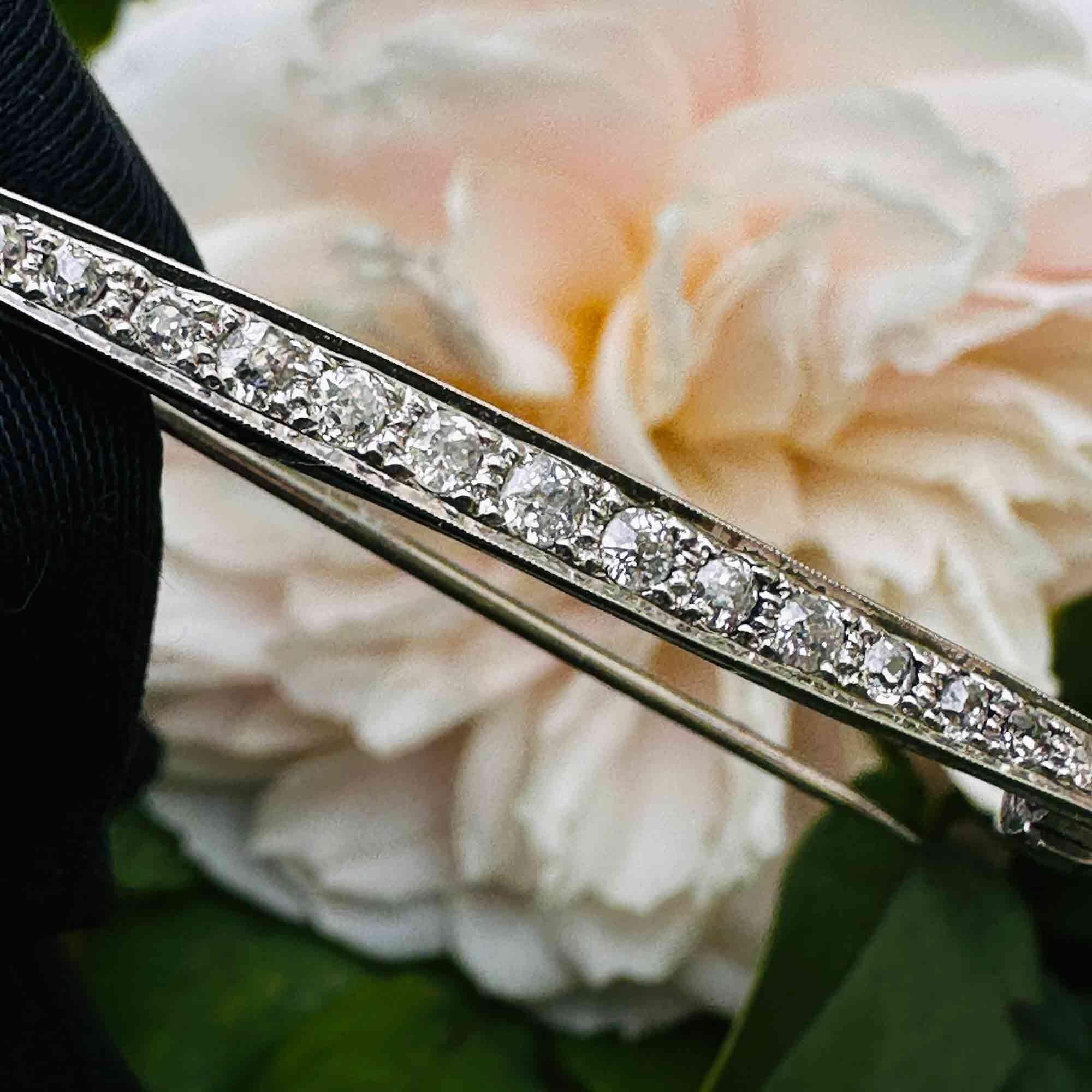 Art Deco Diamond Bar Brooch in 18k Gold with Chain Extender - Antique ...