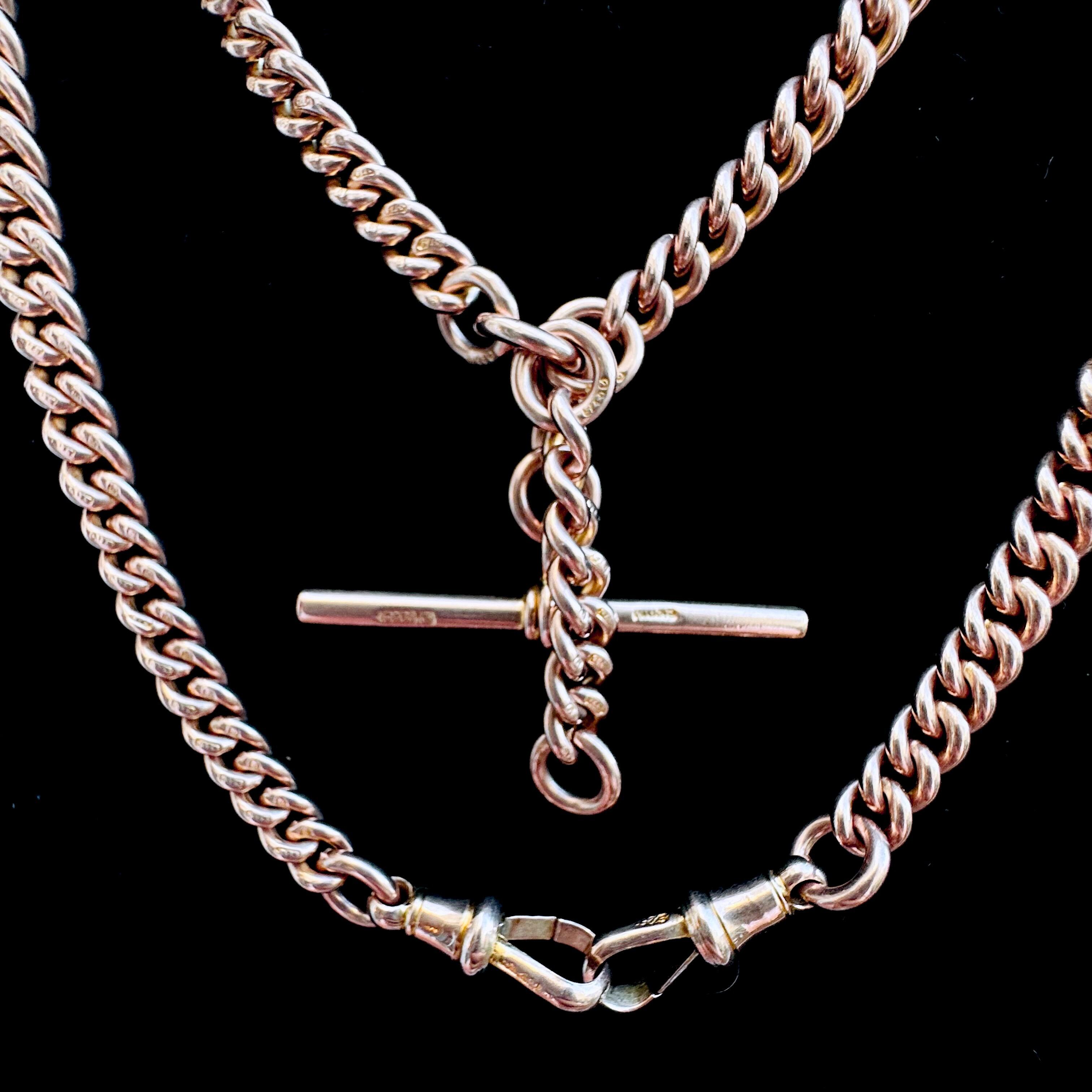 Antique 1924 Chester 9k Rose Gold Albert Chain Necklace, Adjustable 39-46cm