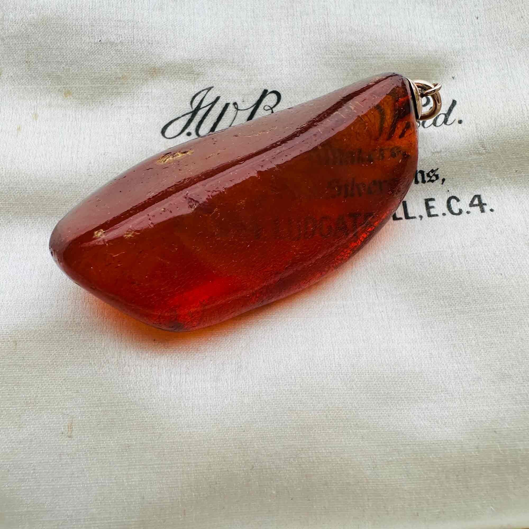 Antique Amber Pendant with 9k Rose Gold - Large Baltic Amber Drop ...