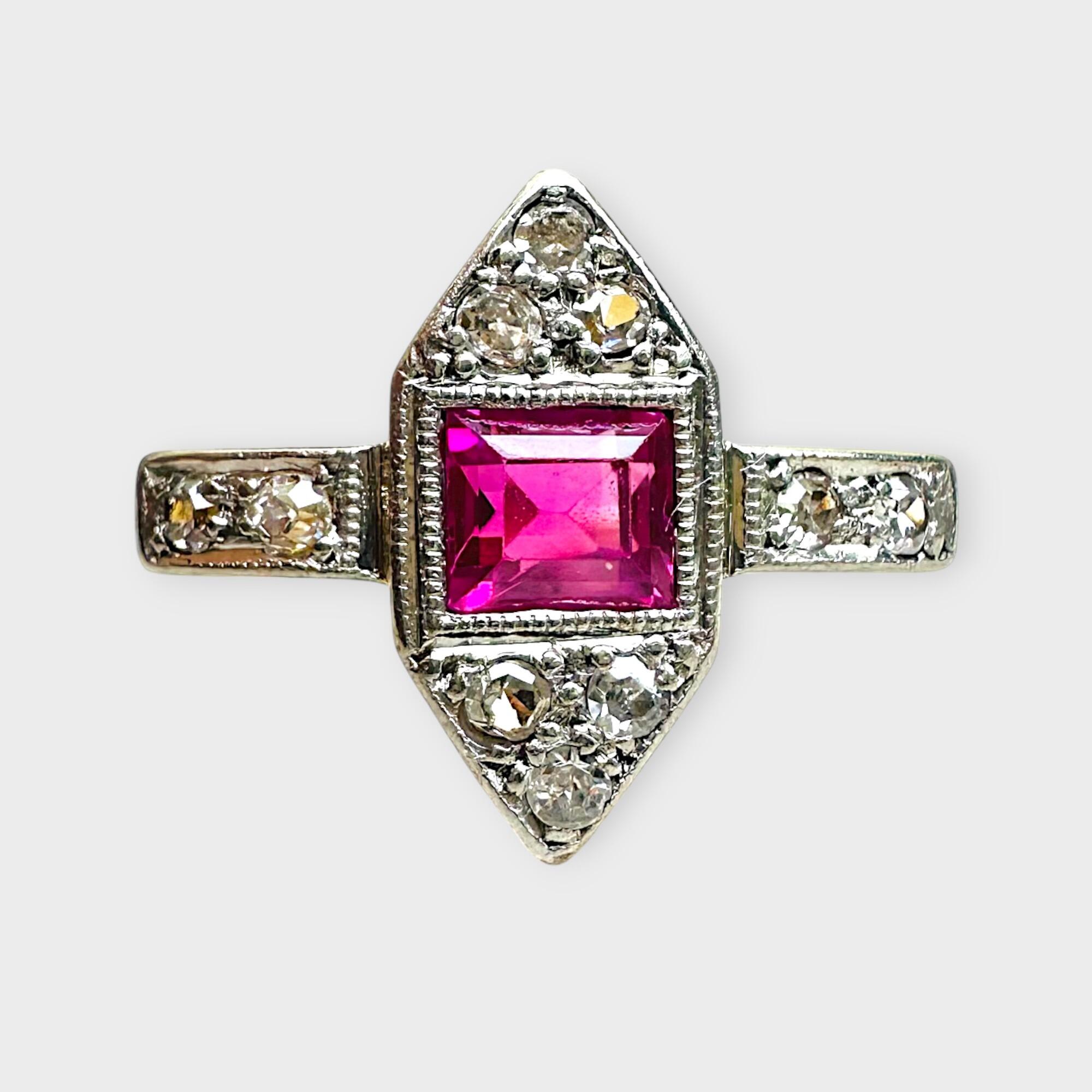 Art Deco Ruby Diamond Ring - Vintage 1930s Engagement Jewelry