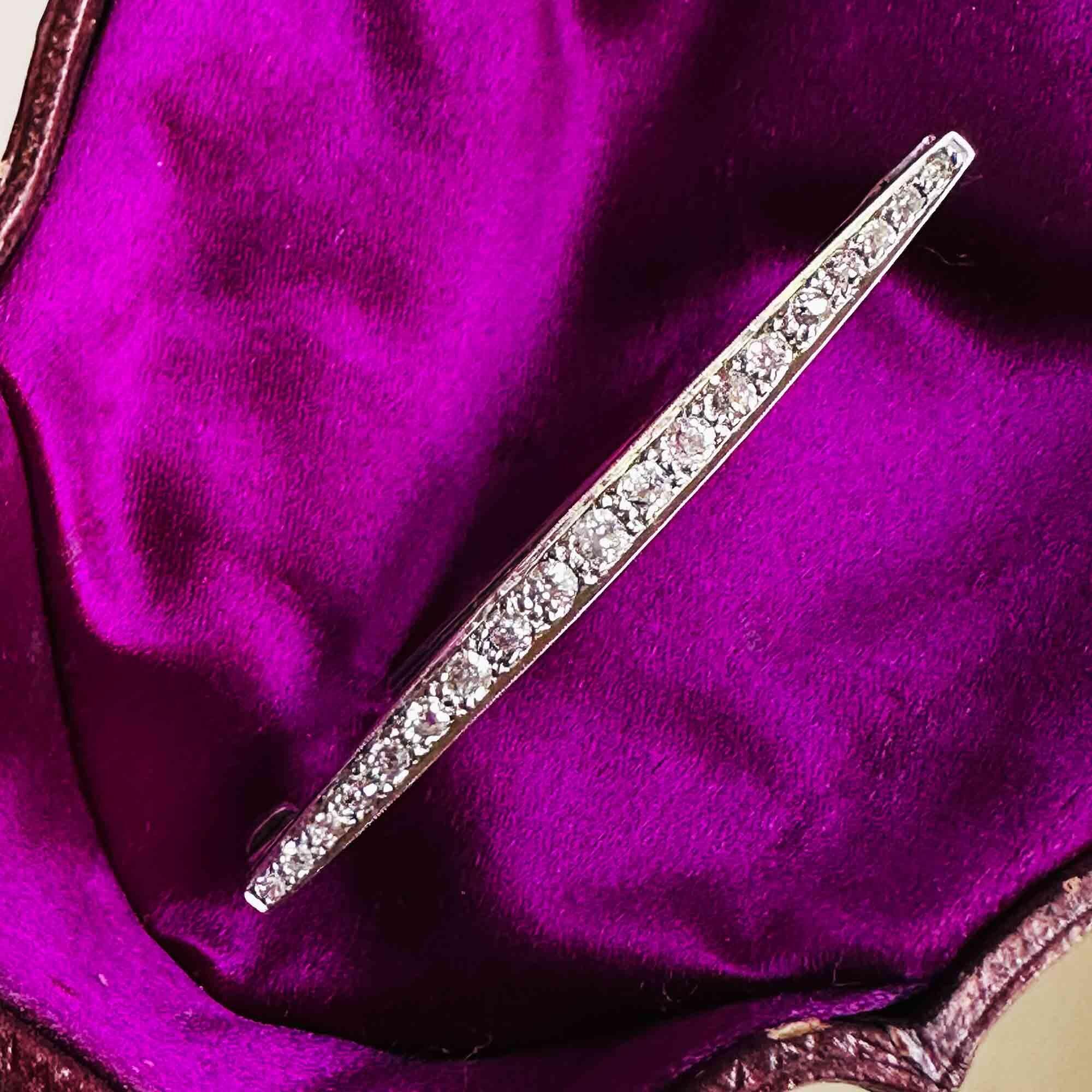 Art Deco Diamond Bar Brooch in 18k Gold with Chain Extender - Antique ...
