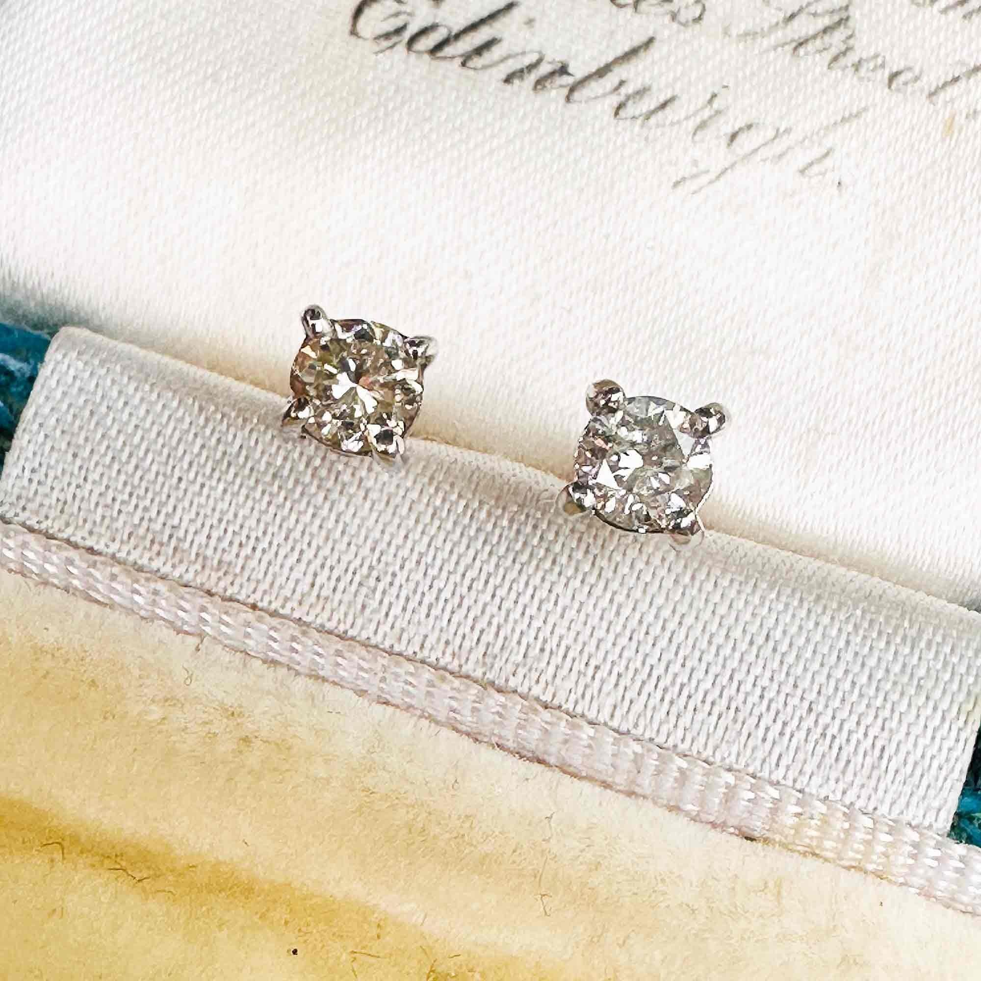 Elegant 18K Gold Diamond Solitaire Stud Earrings, Two-Tone Claw, Large ...