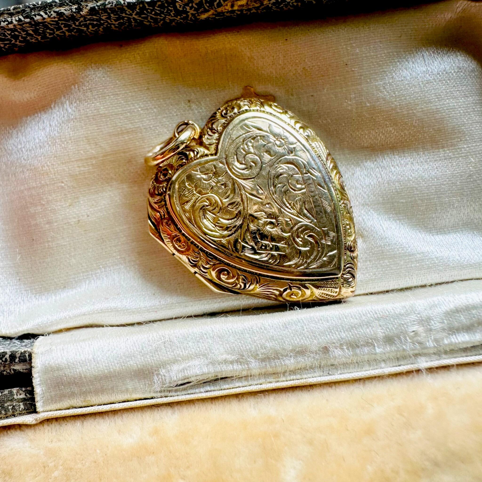 Victorian 9k Gold Heart Locket, Antique Foliate Design, Circa 1890 ...