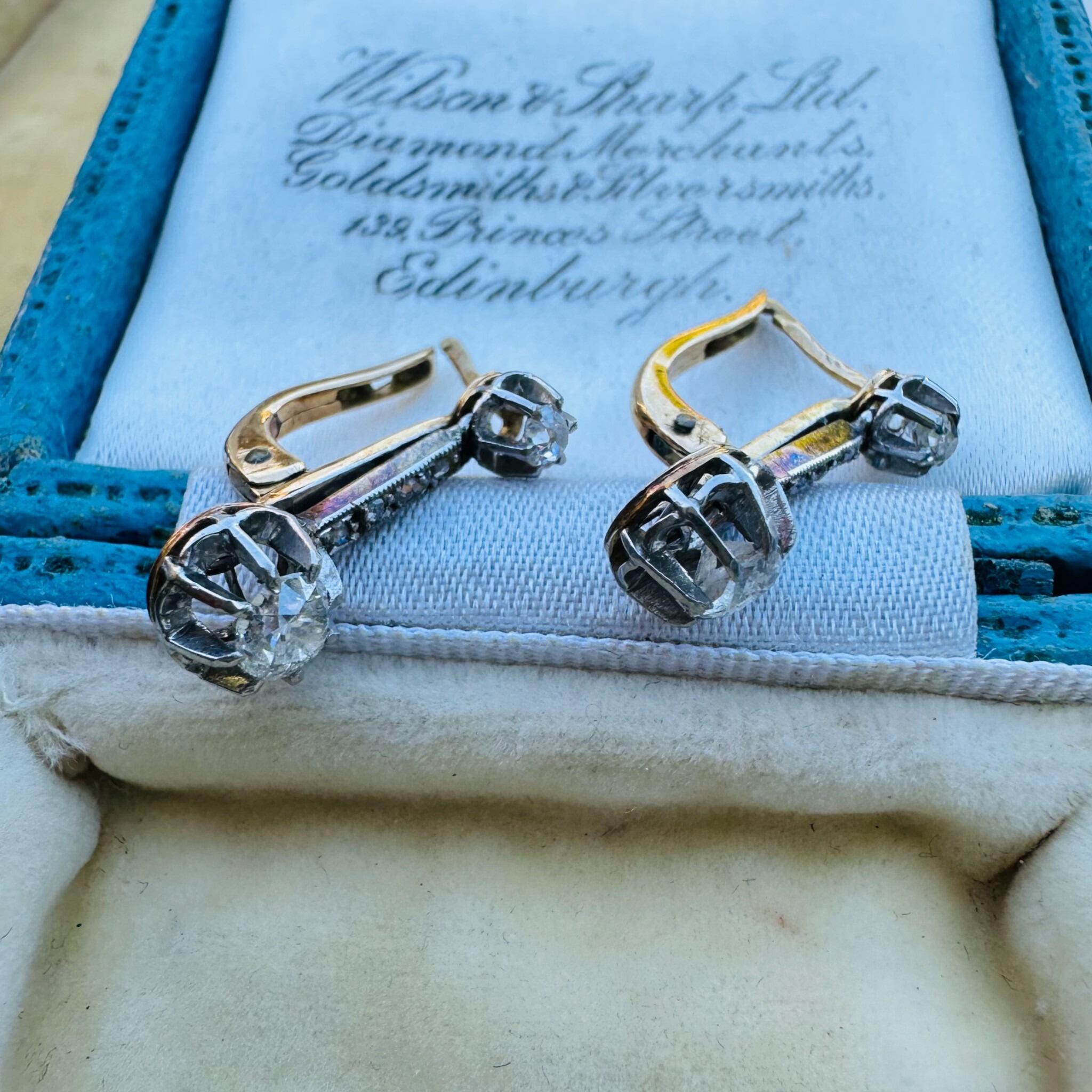 French Belle Époque 18K Gold Dormeuse Earrings with 0.50ct Diamonds ...