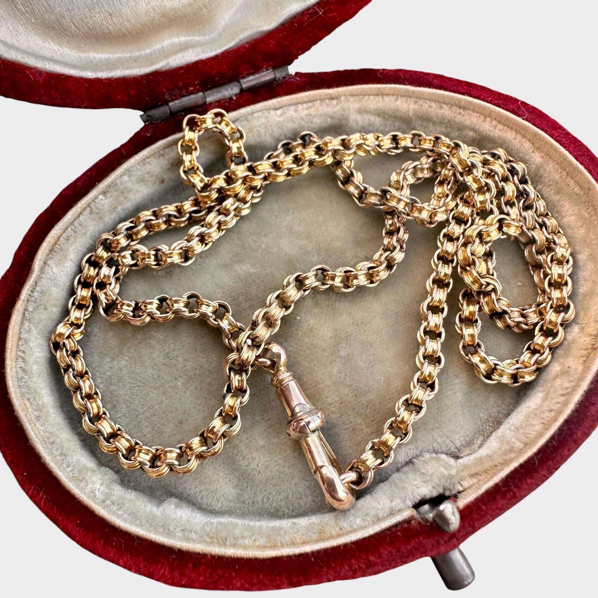 Antique 9k Gold Double Belcher Chain with Dog Clip Clasp for Vintage ...