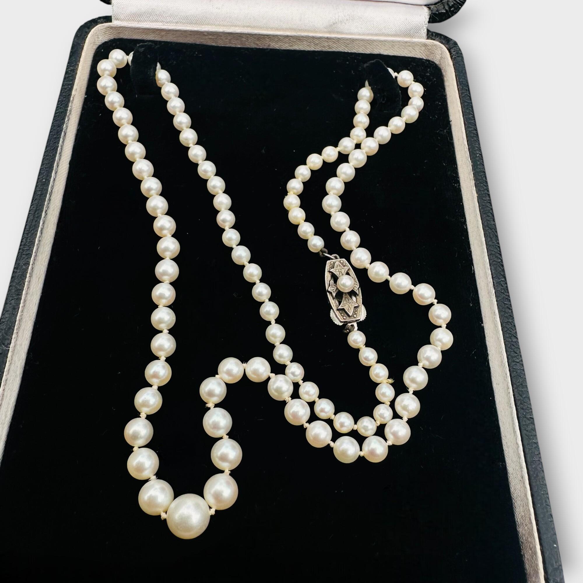 Vintage Mikimoto Pearl Necklace with Silver Clasp - Authentic Japanese ...