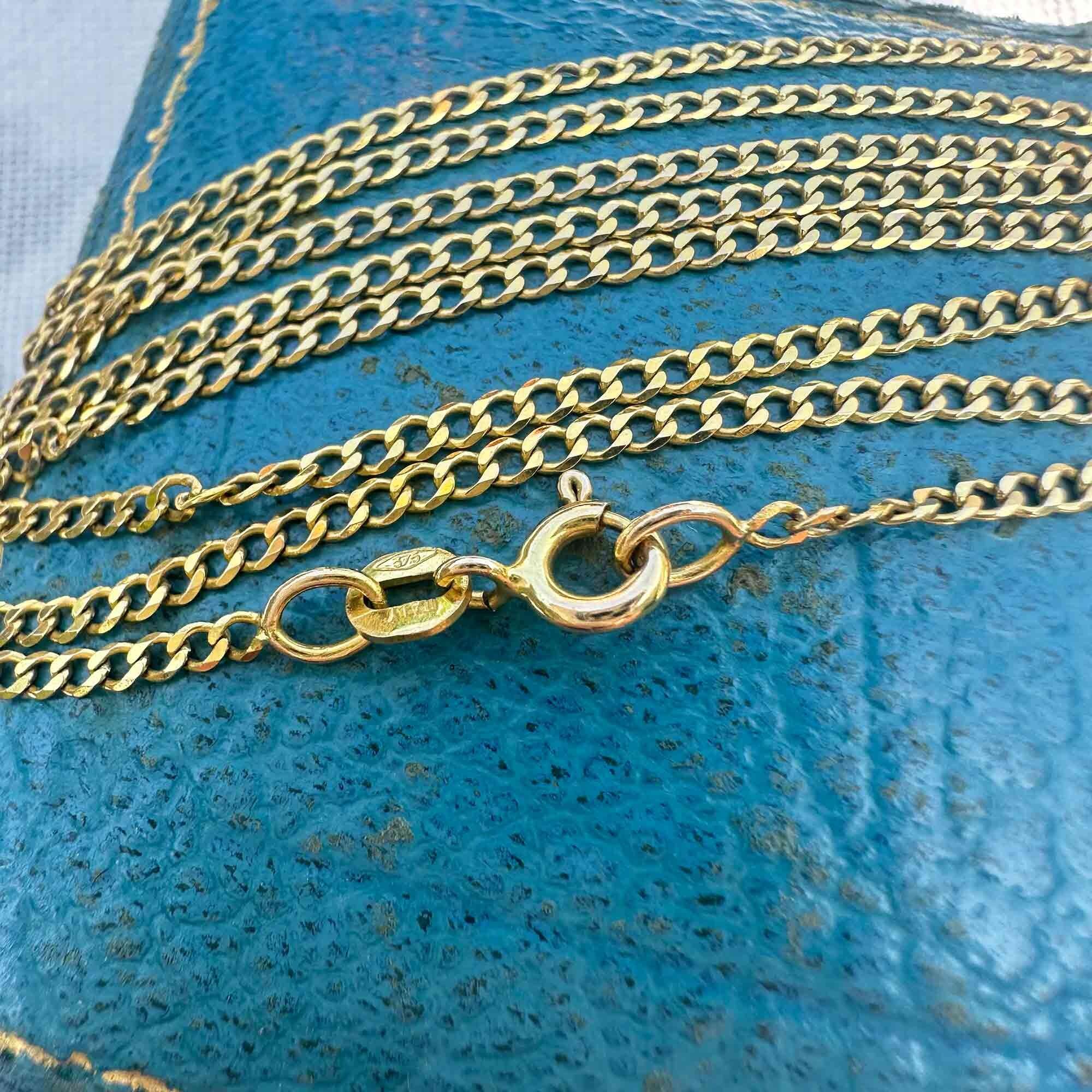 9k Gold Flat Curb Chain Necklace, 2.5mm, 23.5" Length, Solid Gold ...
